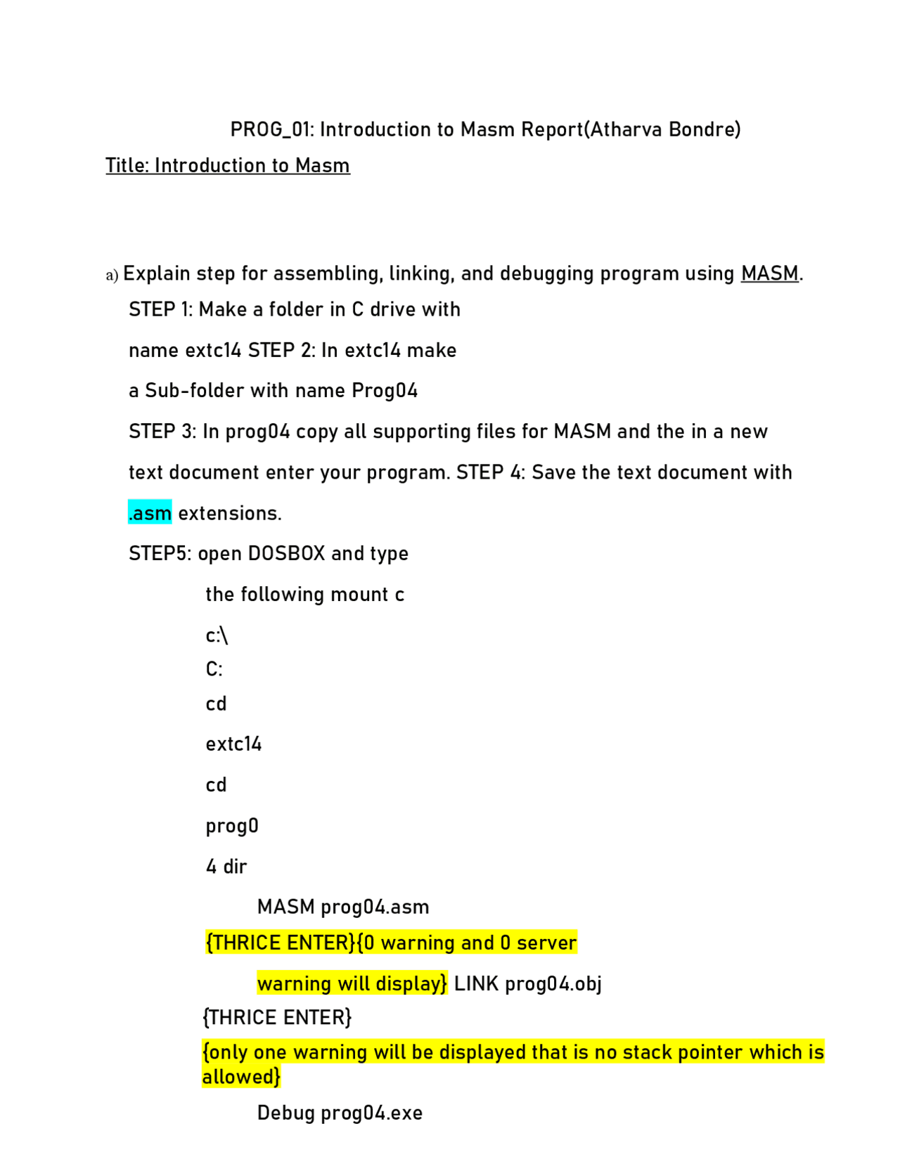 Assembly Languageassembly Language Notes By Me To You Enjoy Docsity