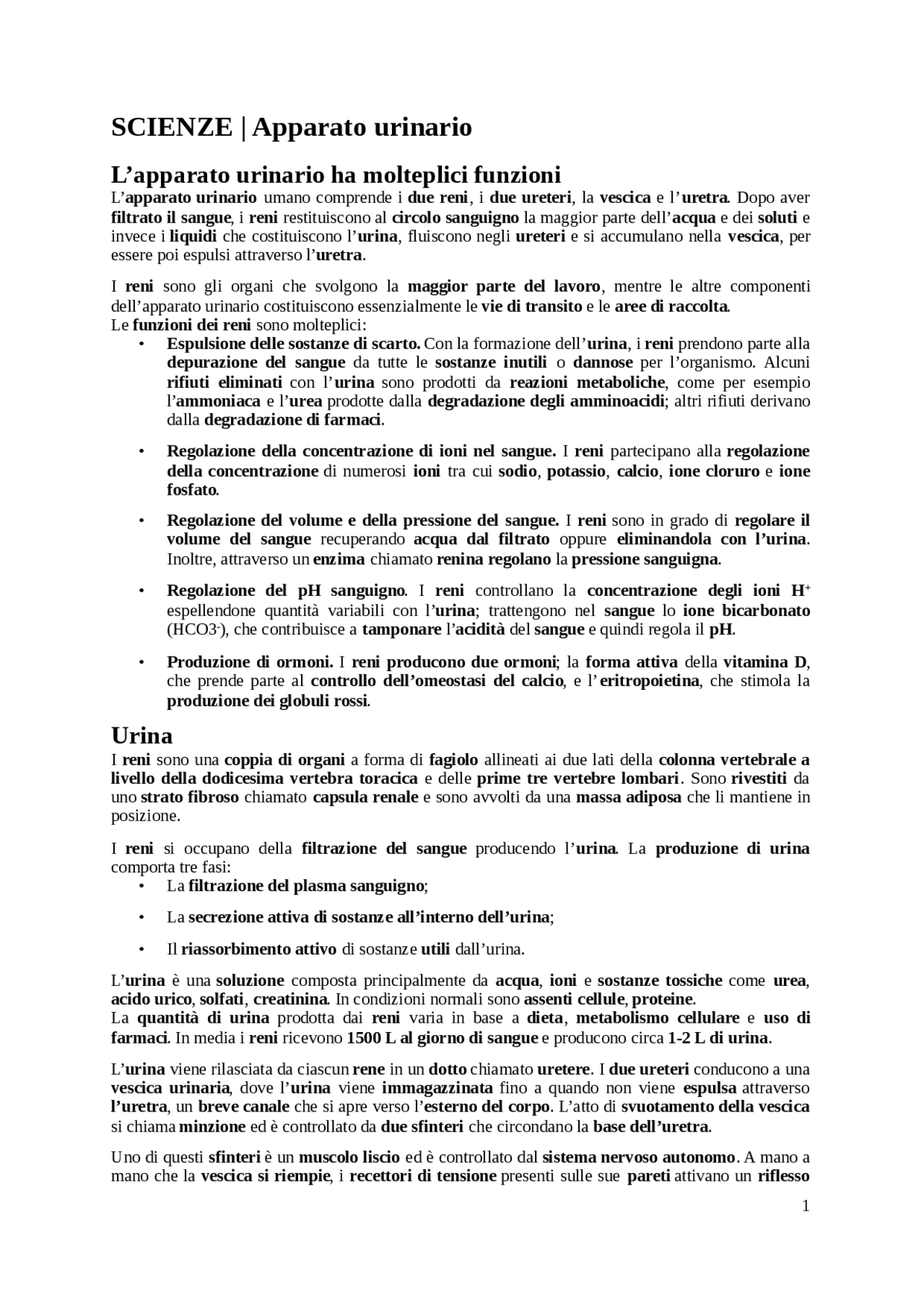 Scienze Apparato Urinario Docsity