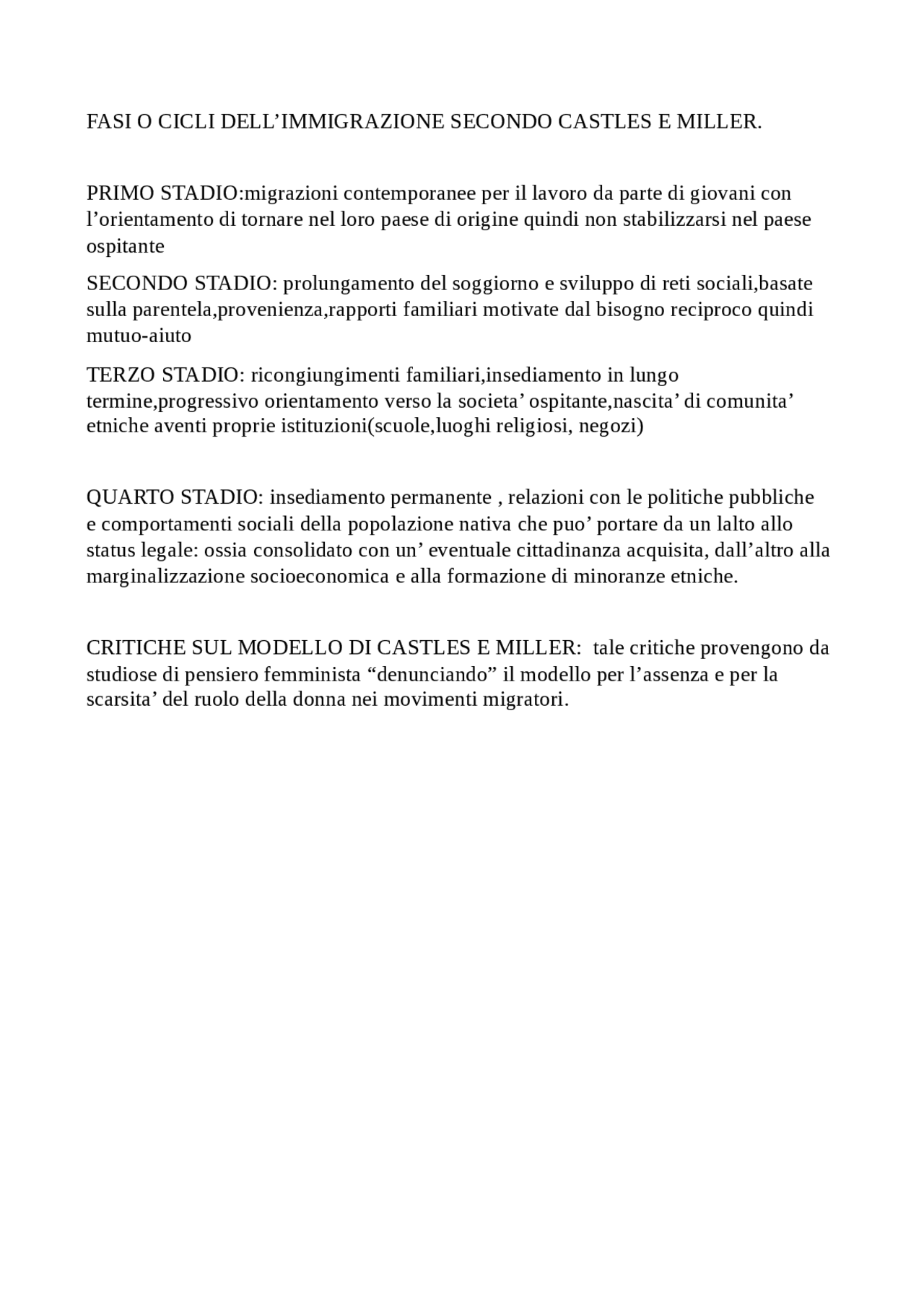 Sociologia Delle Migrazioni Docsity