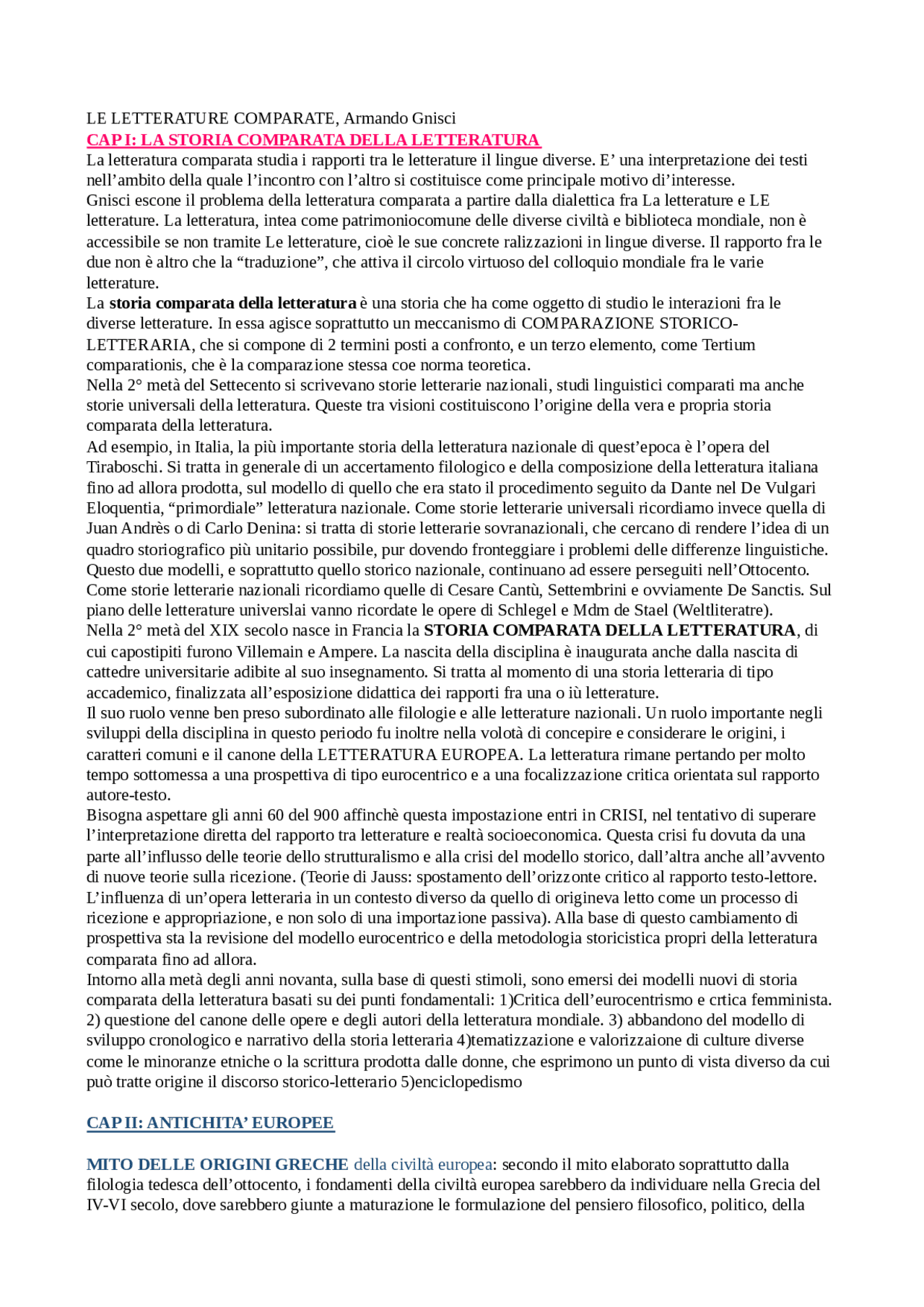Le Letterature Comparate Armando Gnisci Docsity