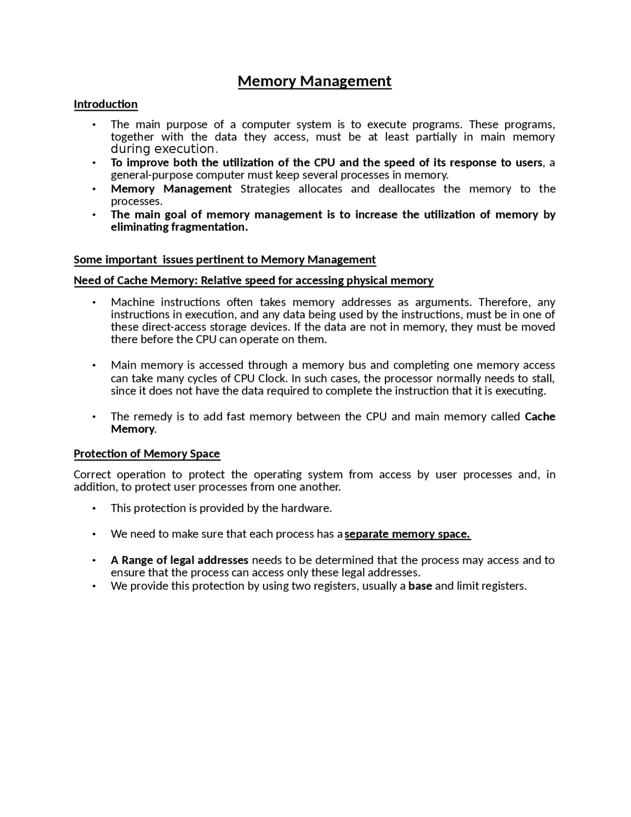 Memory Management In Operating System Docsity