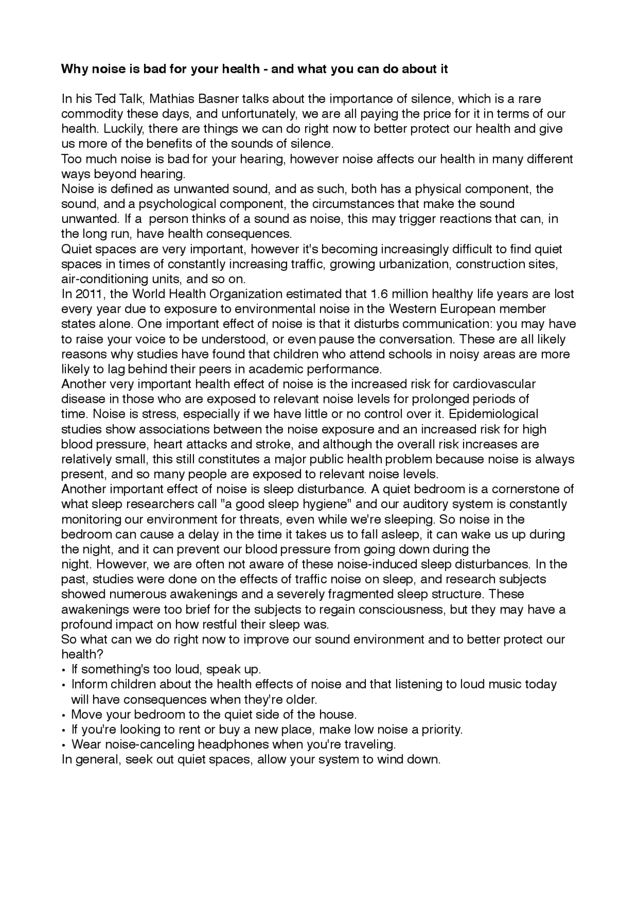 (TedTalk) Mathias Basner - Why noise is bad for your health and what ...