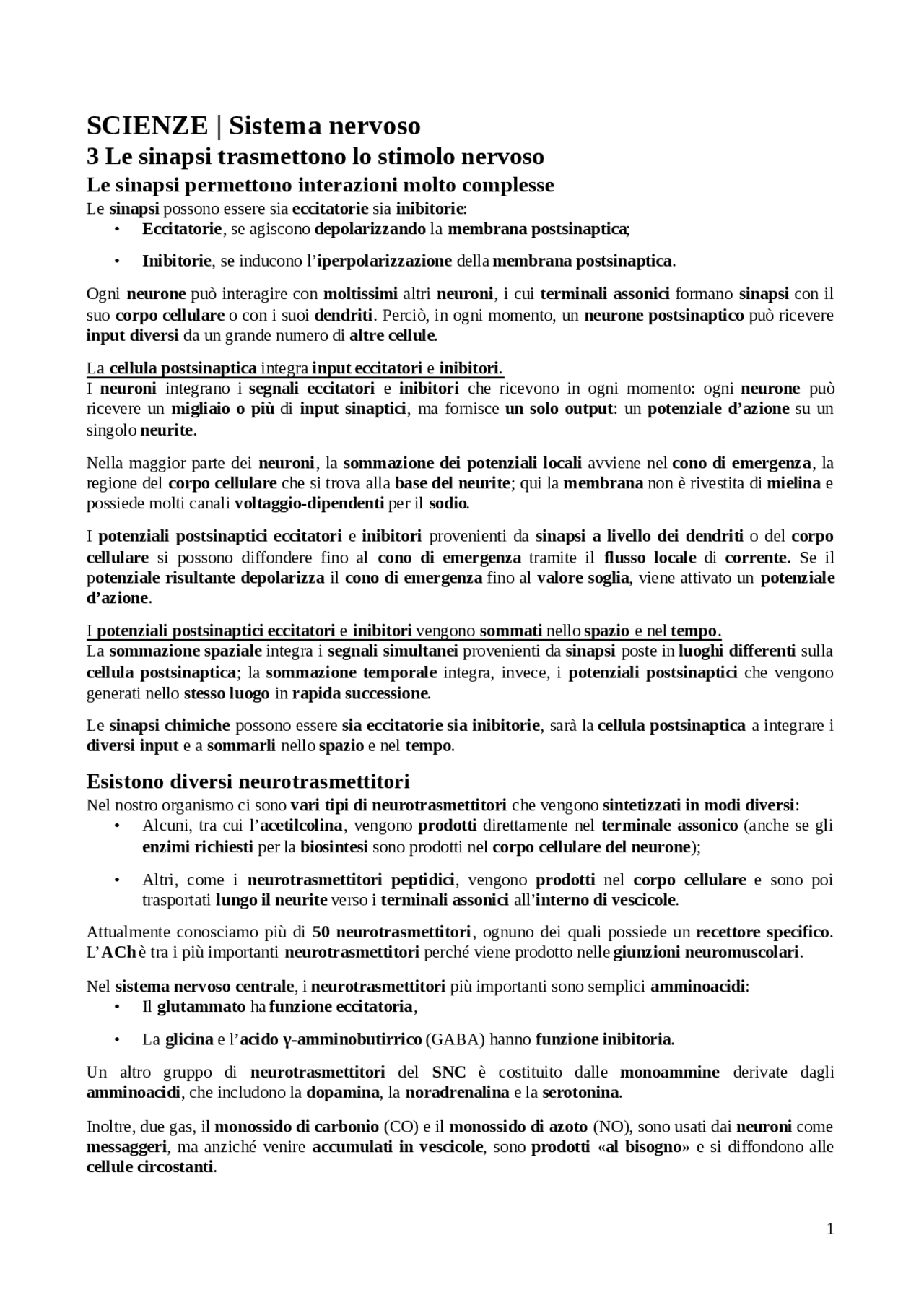 Scienze Sistema Nervoso Docsity
