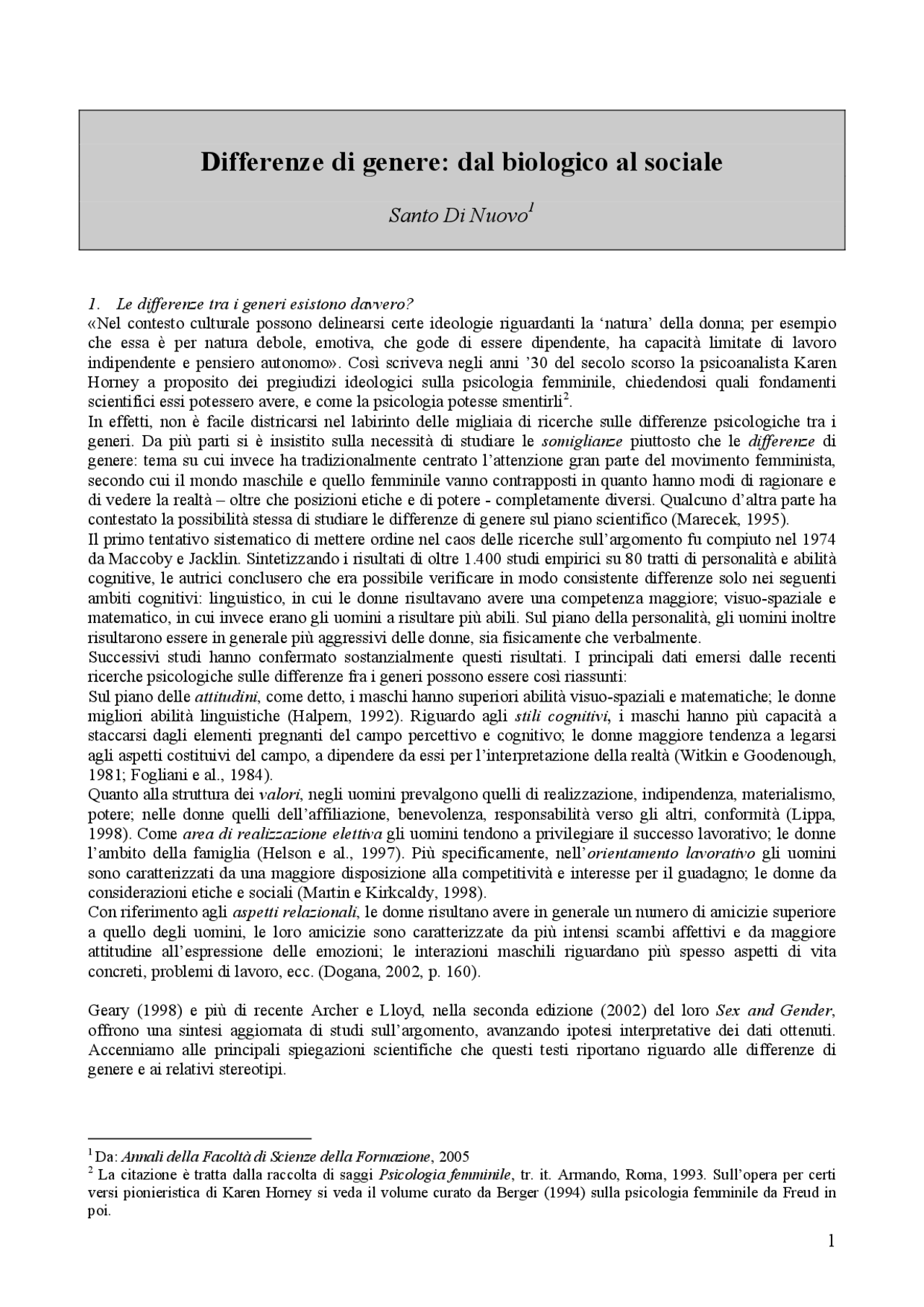 Differenza Di Genere Docsity