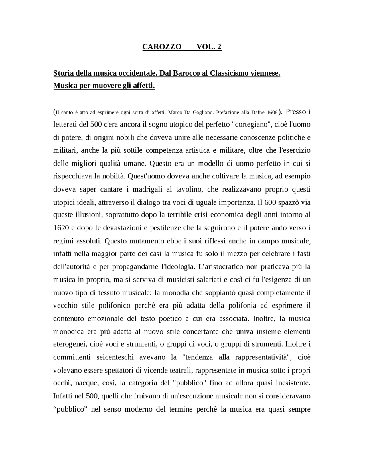 Storia Della Musica Carrozzo Cimagalli Docsity
