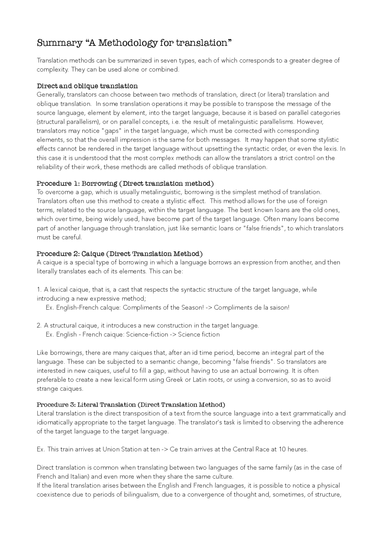 "A Methodology for translation" - Summary - Docsity