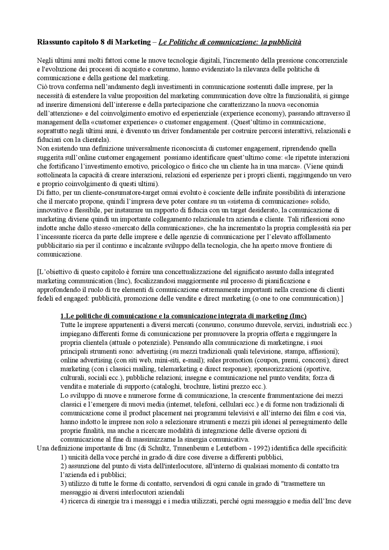 Riassunto Cap 8 Marketing E Fiducia Castaldo Docsity