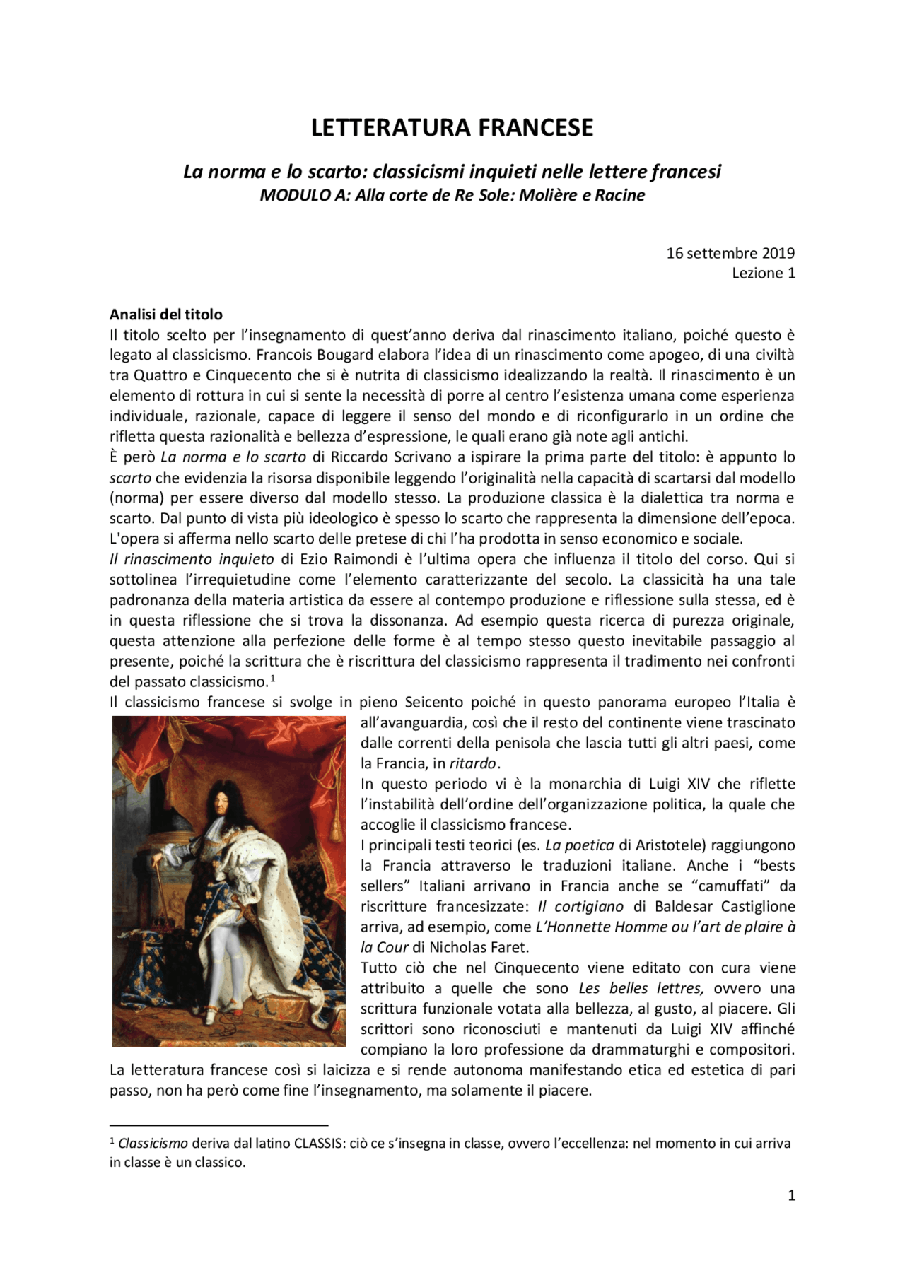 Modulo A Di Letteratura Francese Racine E Molière Docsity