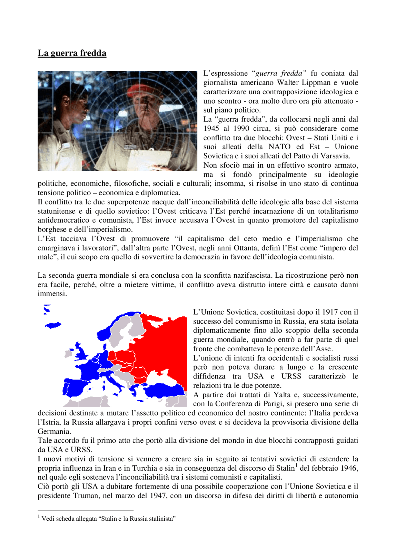 Guerra Fredda Riassunto Per Liceo Docsity