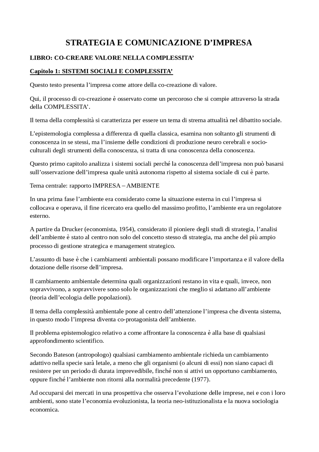 Co Creare Valore Nella Complessità Docsity