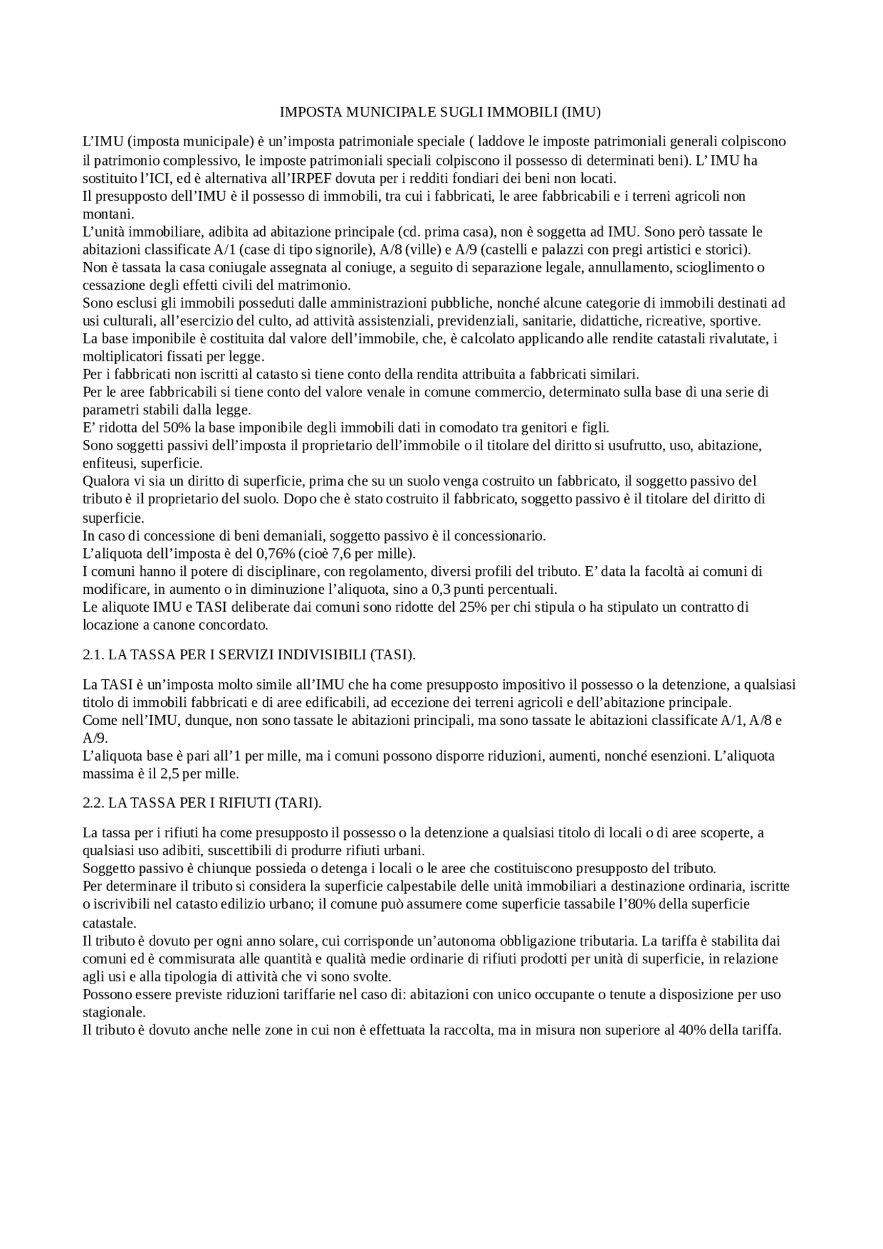 Imposta Municipale Sugli Immobili Imu Docsity