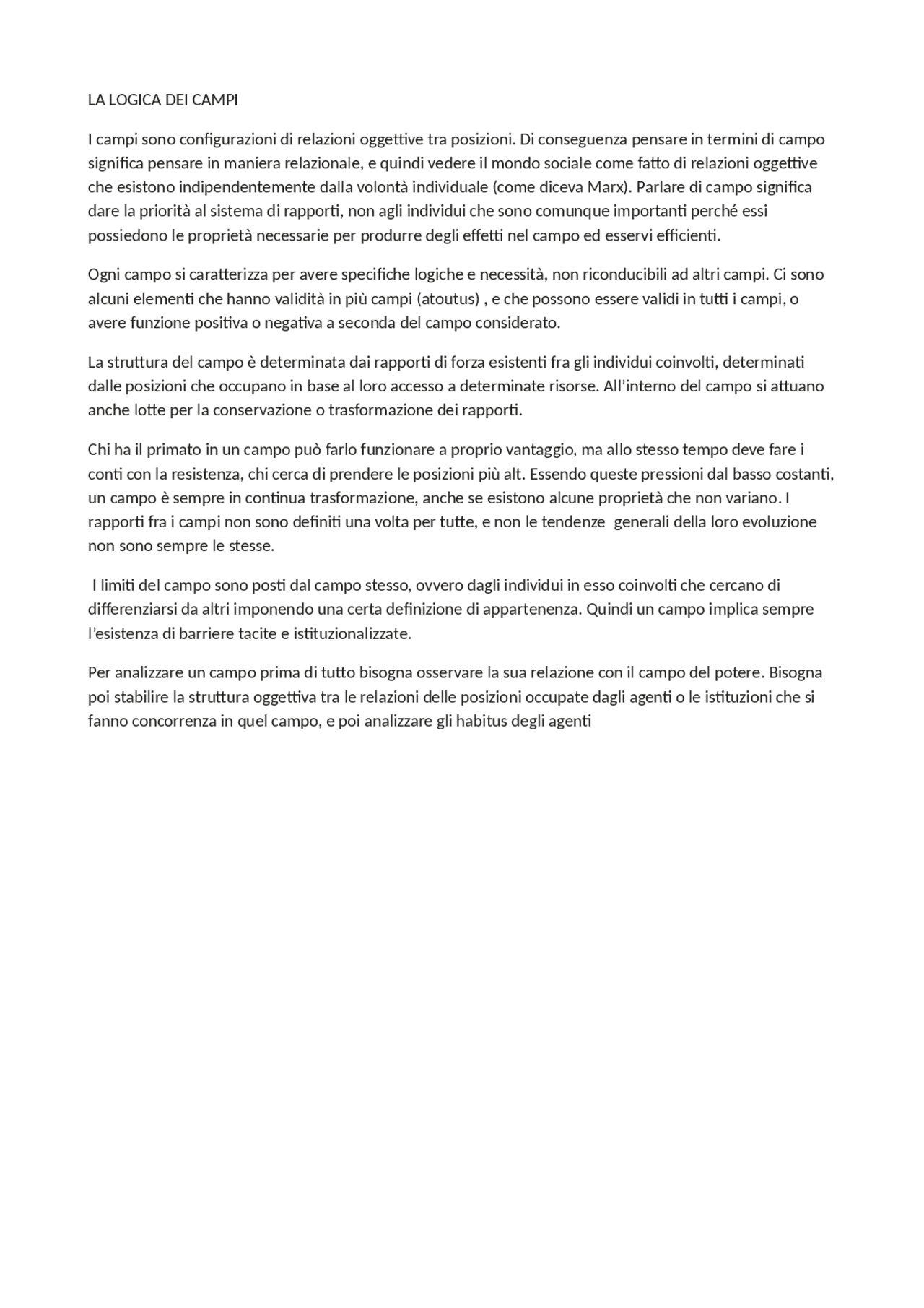 Riassunto Bordieu La Logica Dei Campi Docsity