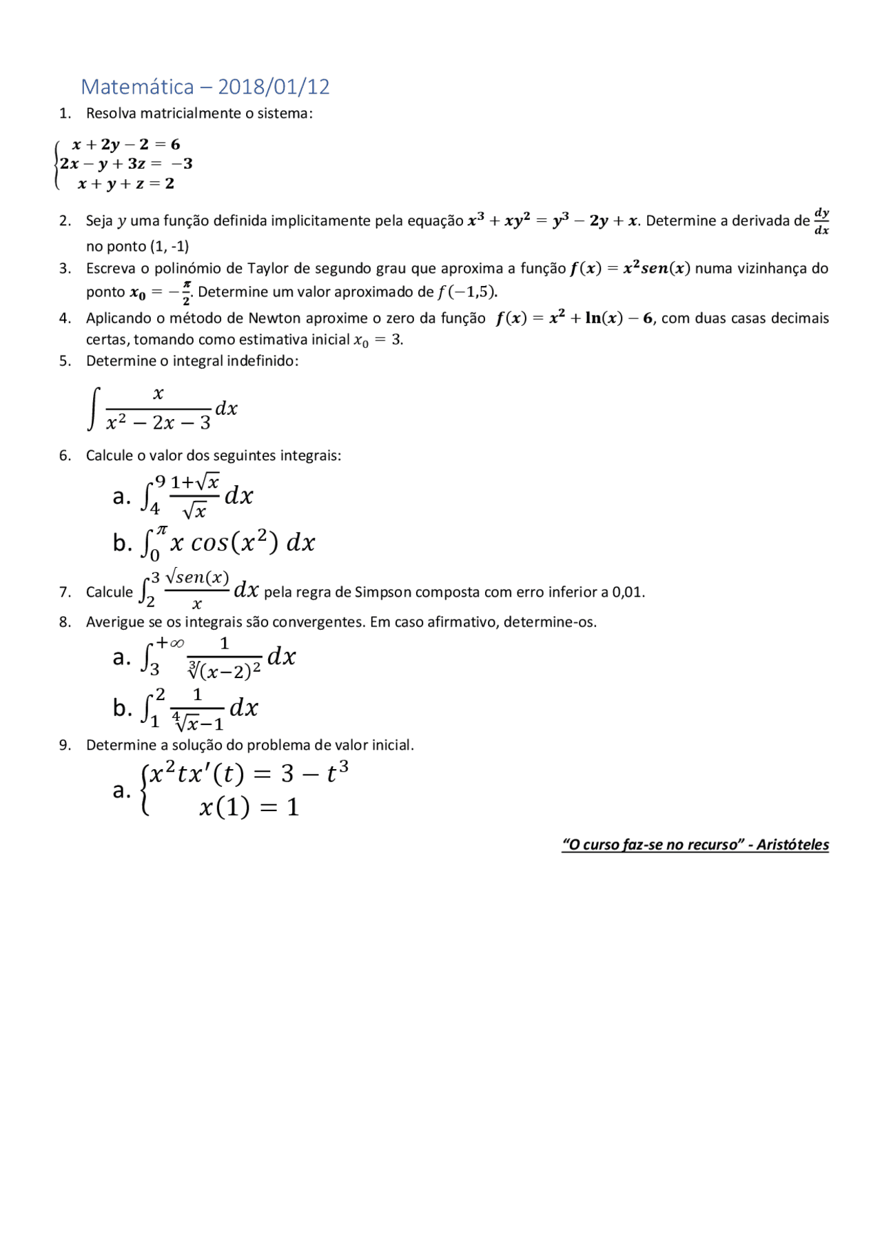 Exame De Matemática 2018 Exercícios Para Resolver Docsity