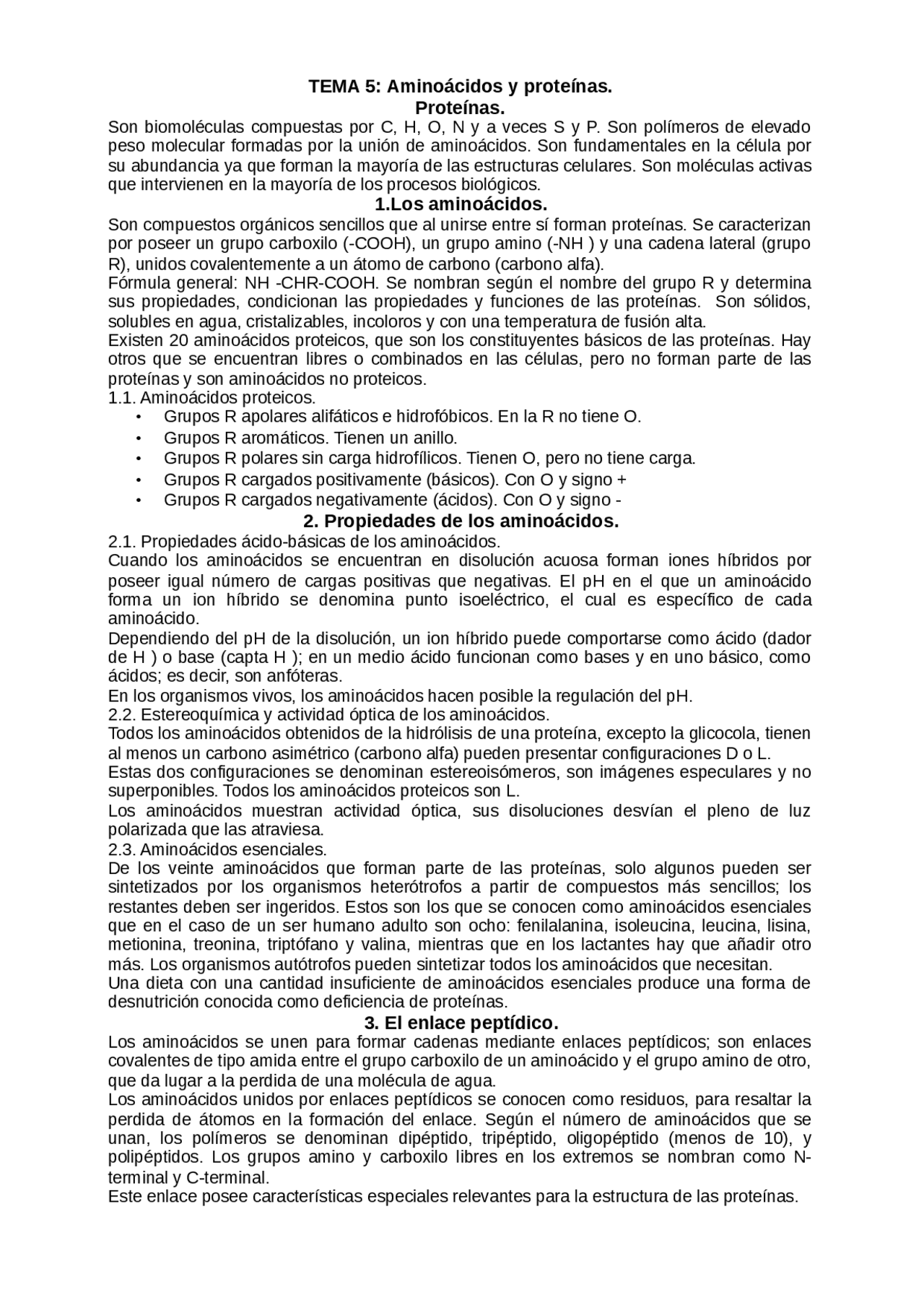 Tema 5 Proteínas 2º Bach Docsity