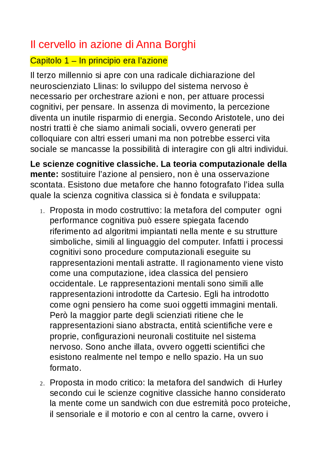 Il Cervello In Azione Docsity