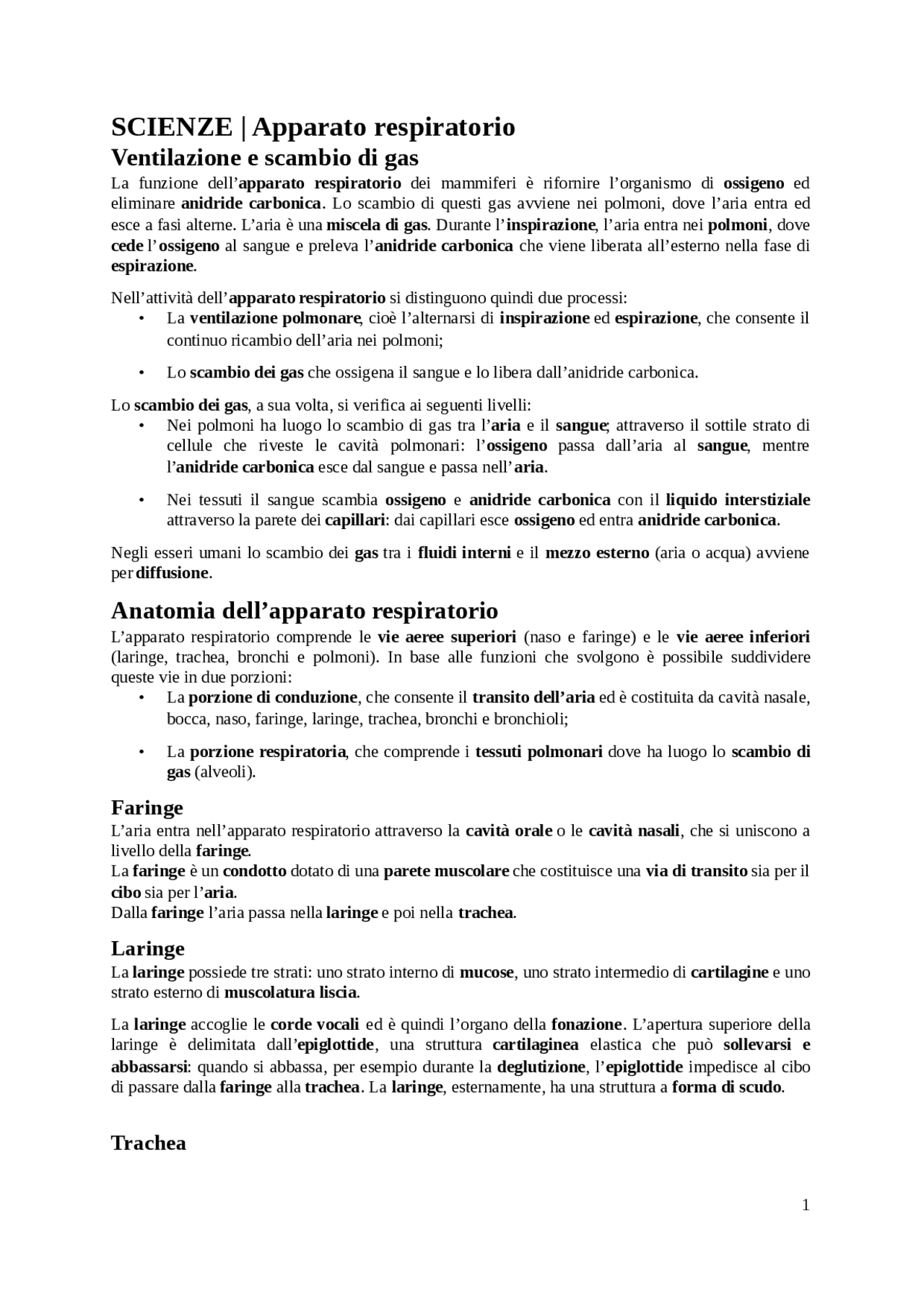 Scienze Apparato Respiratorio Appunti Di Biologia Docsity