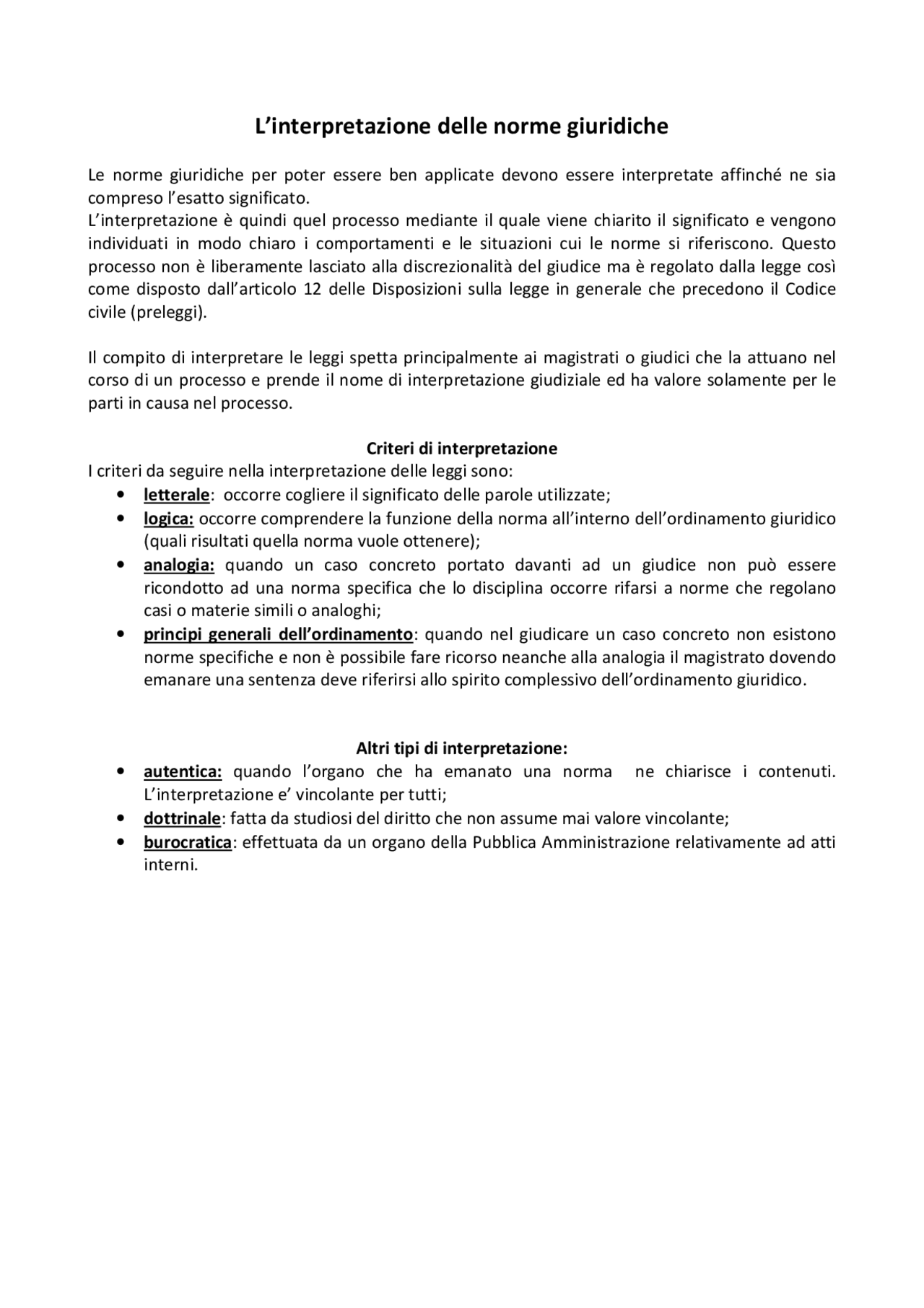 Linterpretazione Delle Leggi Docsity