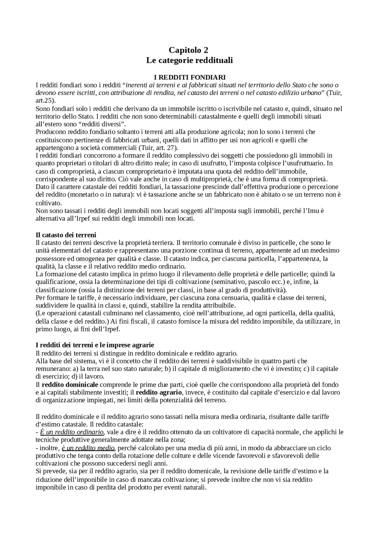Le Singole Categorie Reddituali Docsity