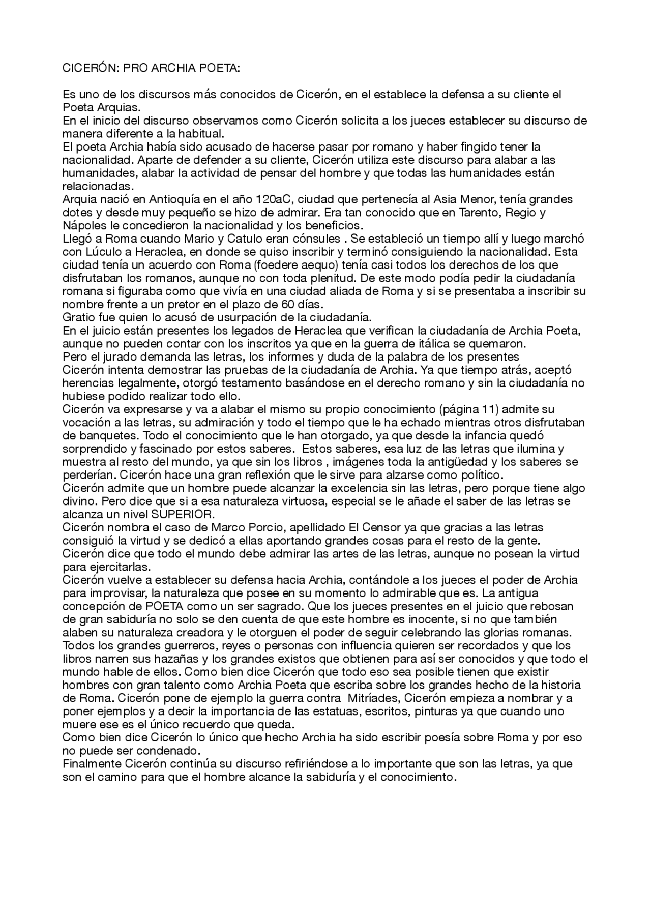 CICERÓN: PRO Archia Poeta | Apuntes de Literatura Latina | Docsity