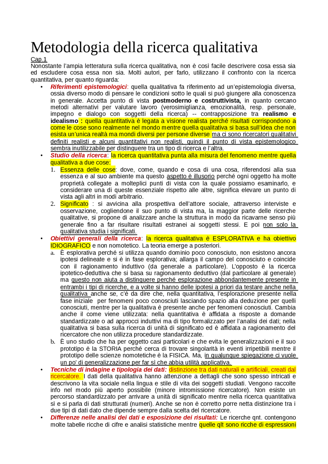 Metodologia Della Ricerca Qualitativa Docsity