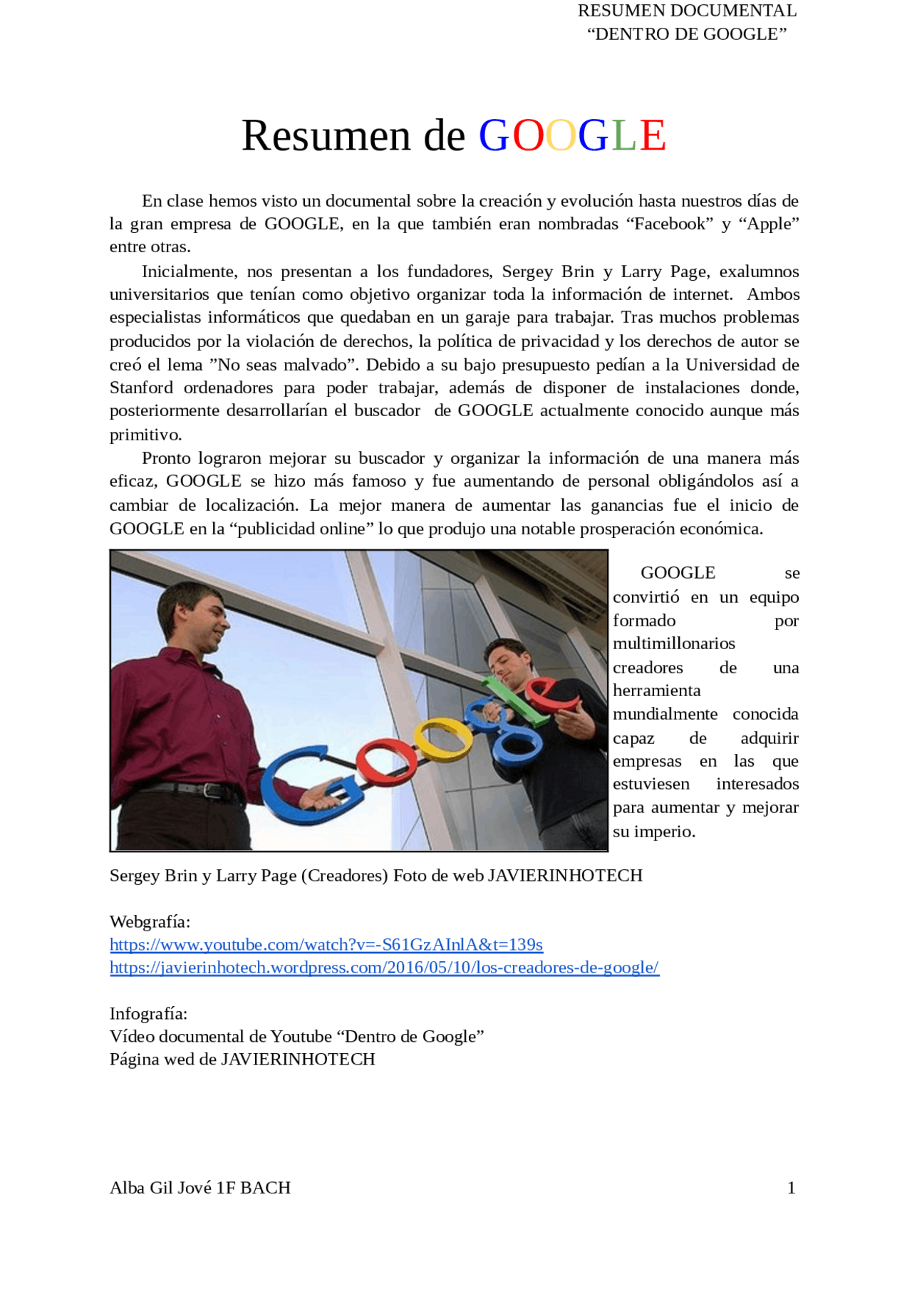 Historia Google y fundadores. - Docsity