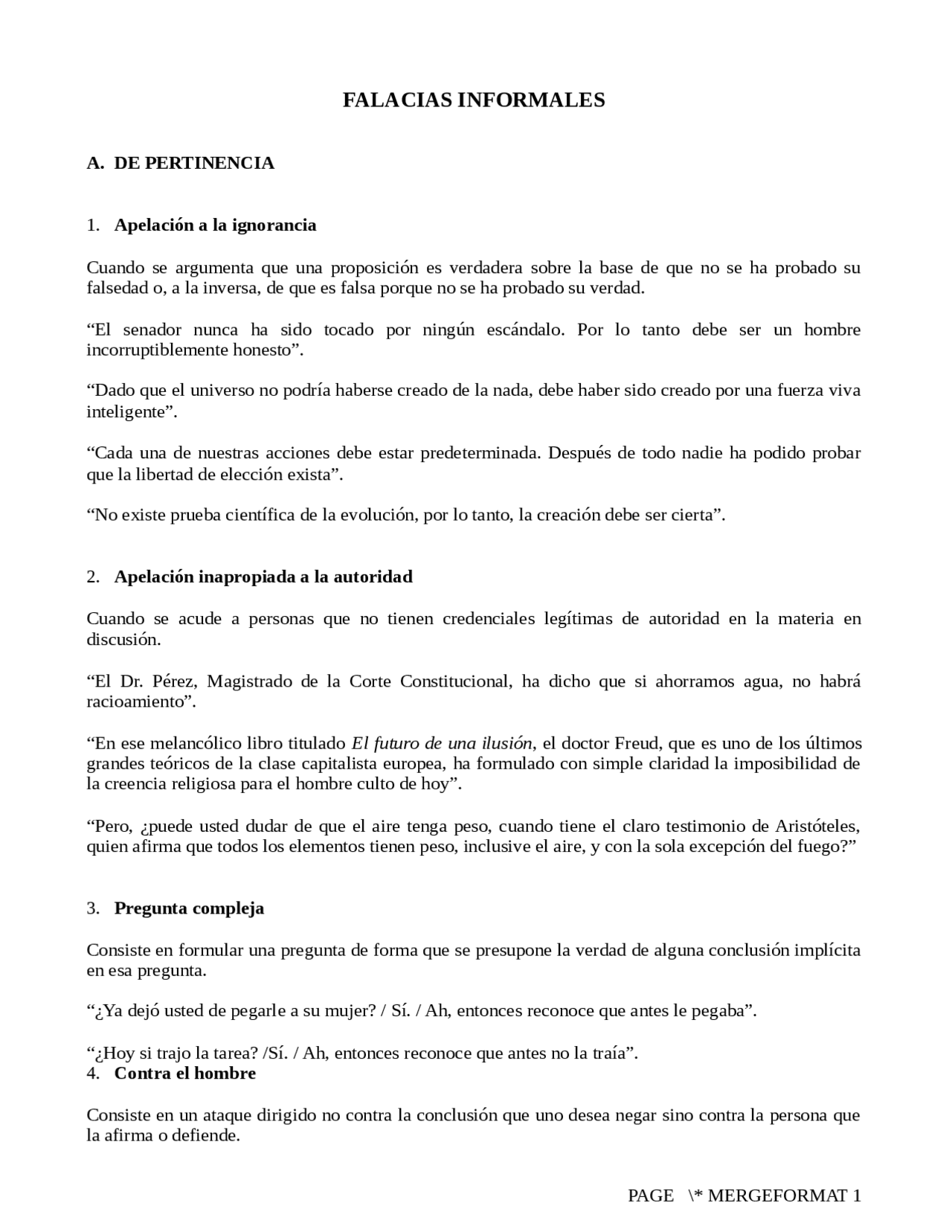 Lógica y retórica: Falacias informales | Slides of Law | Docsity