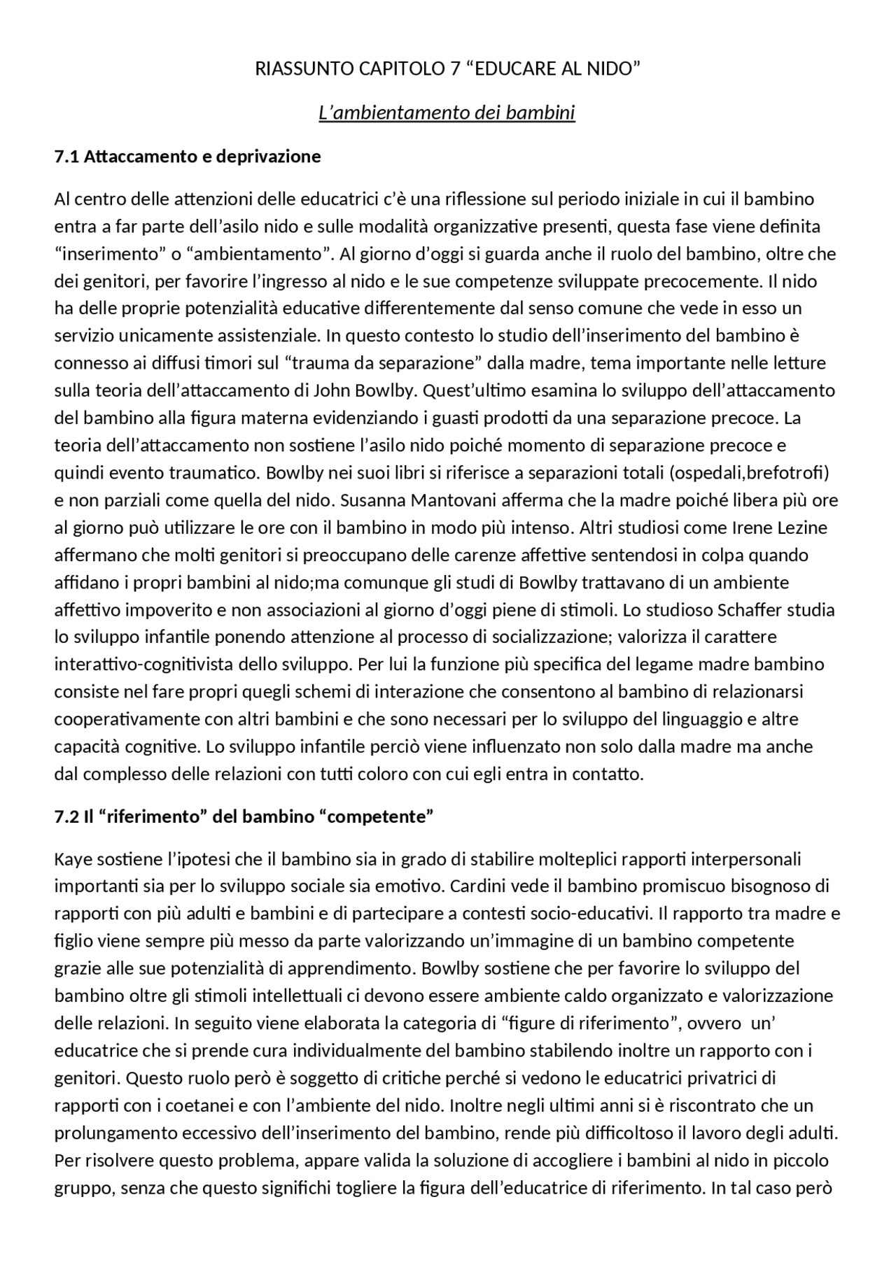 Educare Al Nido Capitolo 7 Docsity
