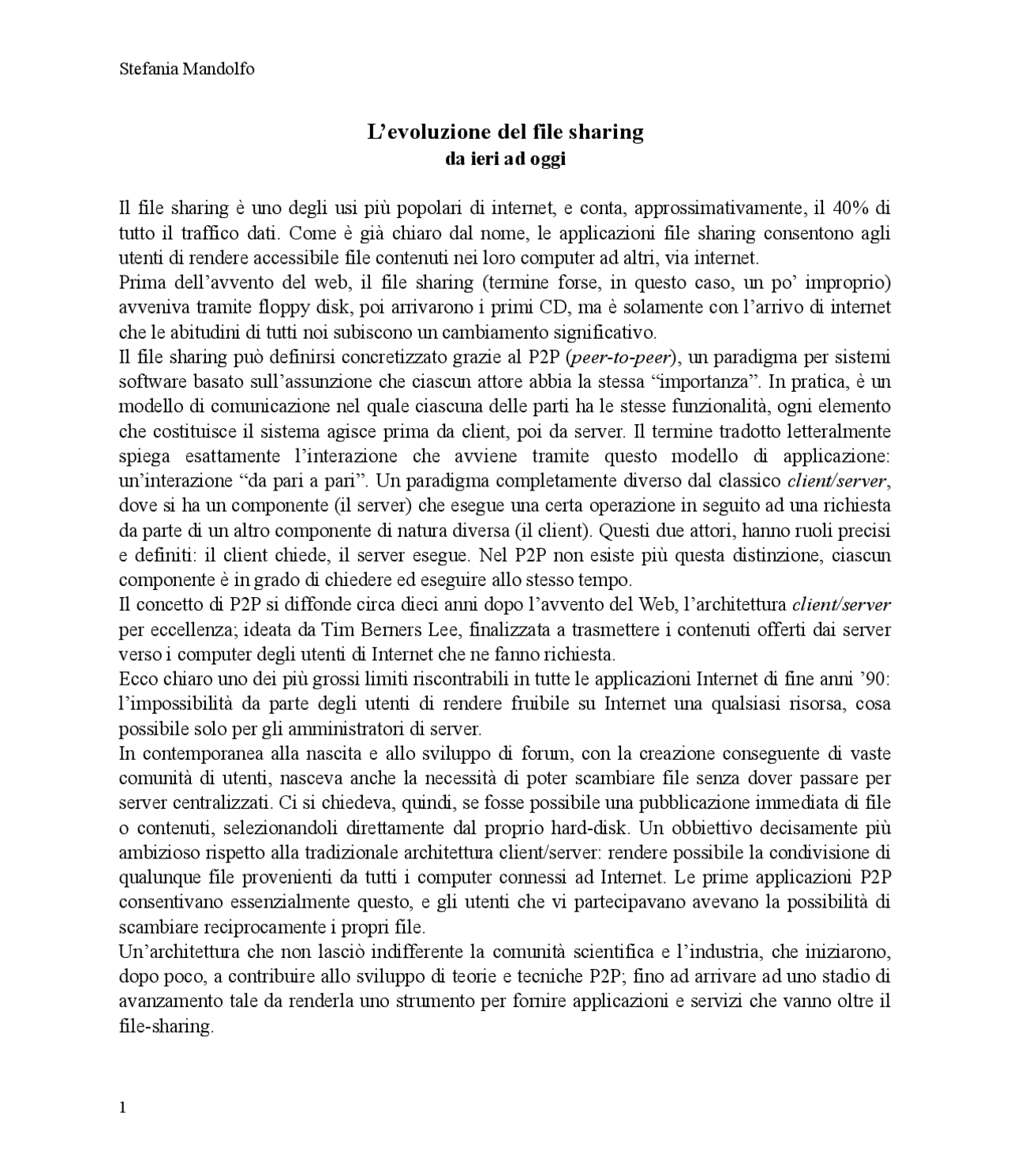 Levoluzione Del File Sharing Da Ieri Ad Oggi Docsity