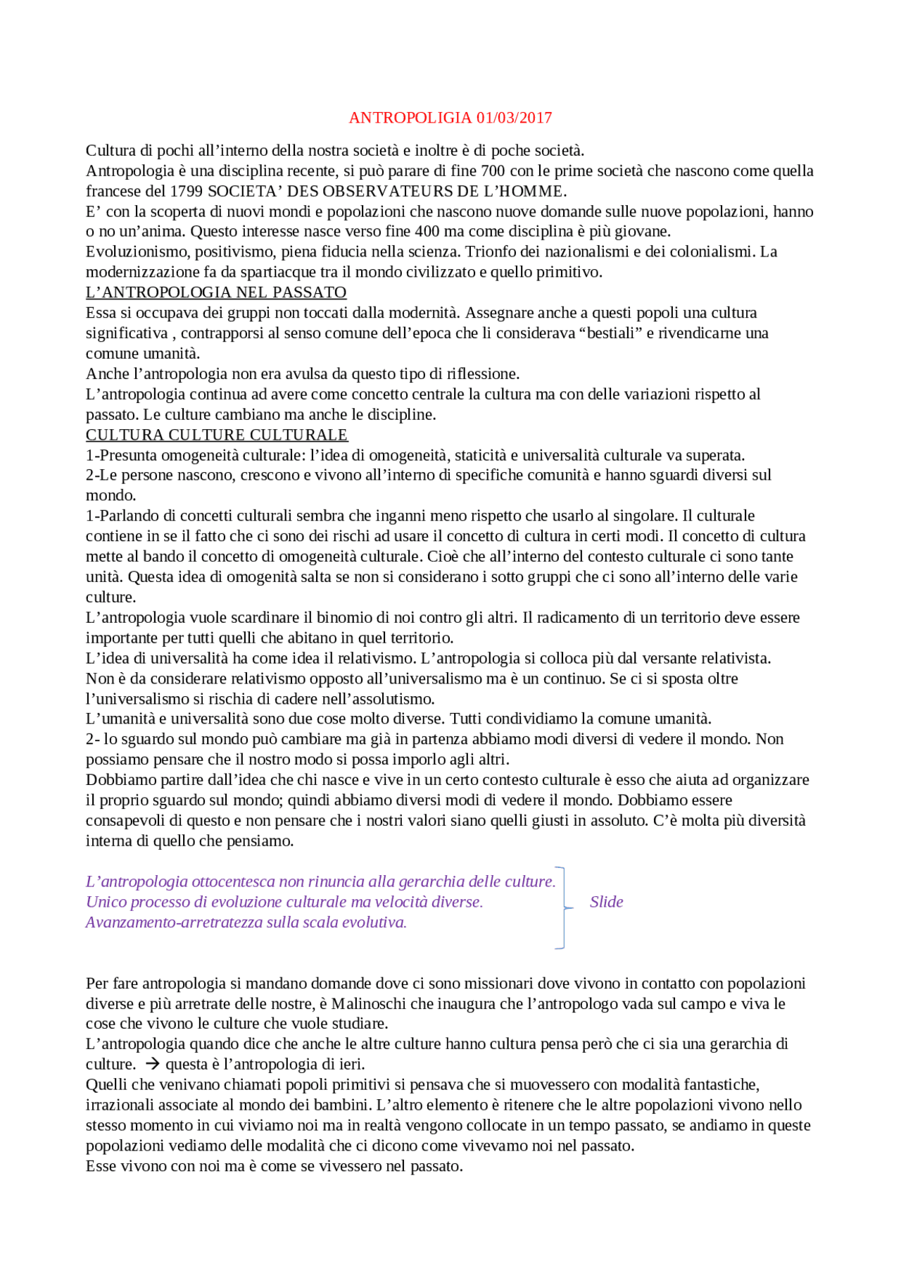 Prima Lezione Di Antropologia Docsity