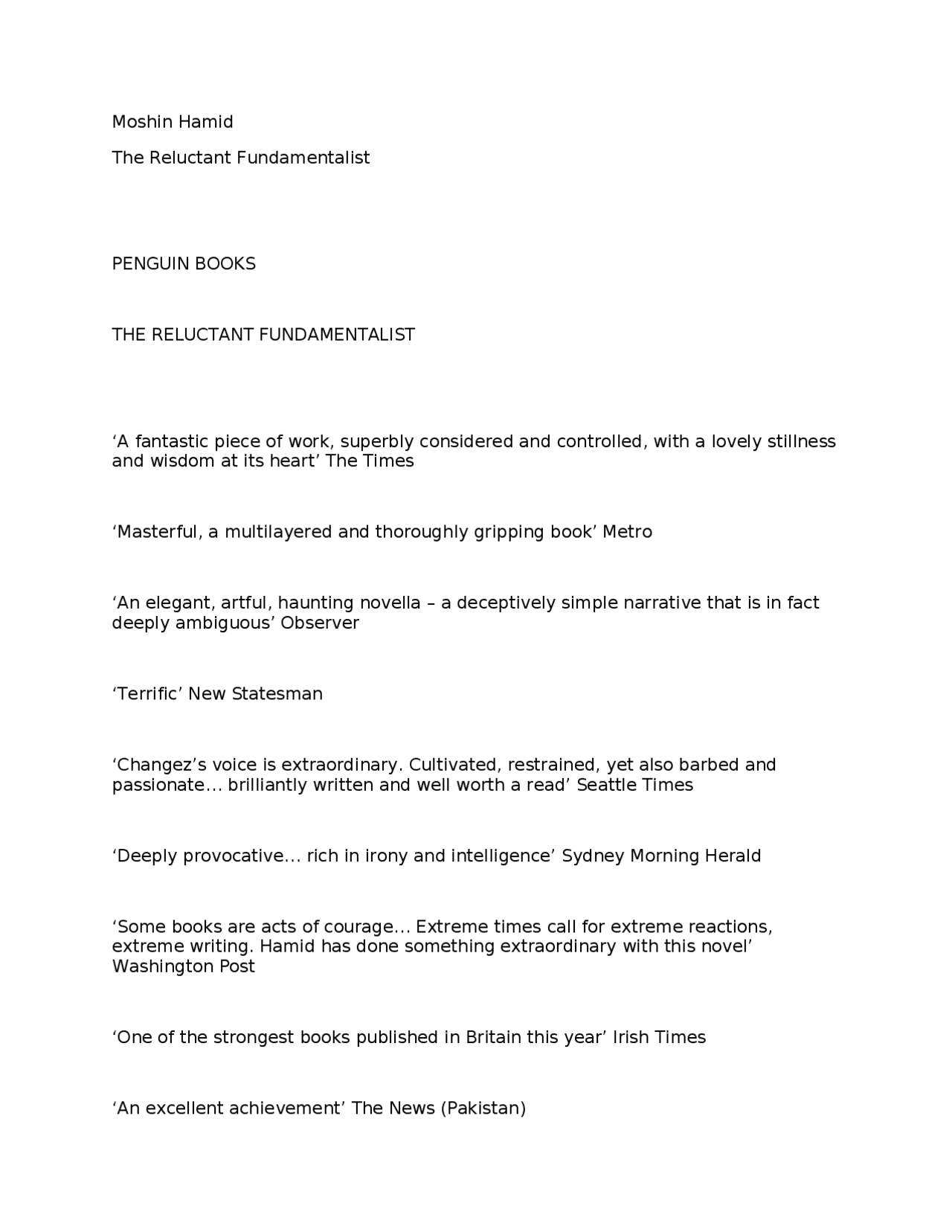 The Reluctant Fundamentalist - Docsity