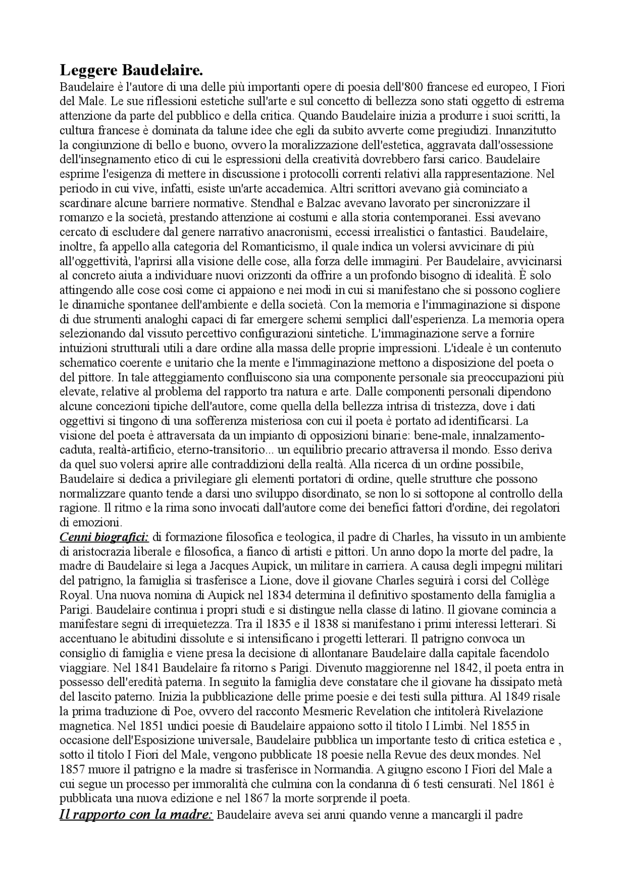 Leggere Baudelaire M Blanco Docsity