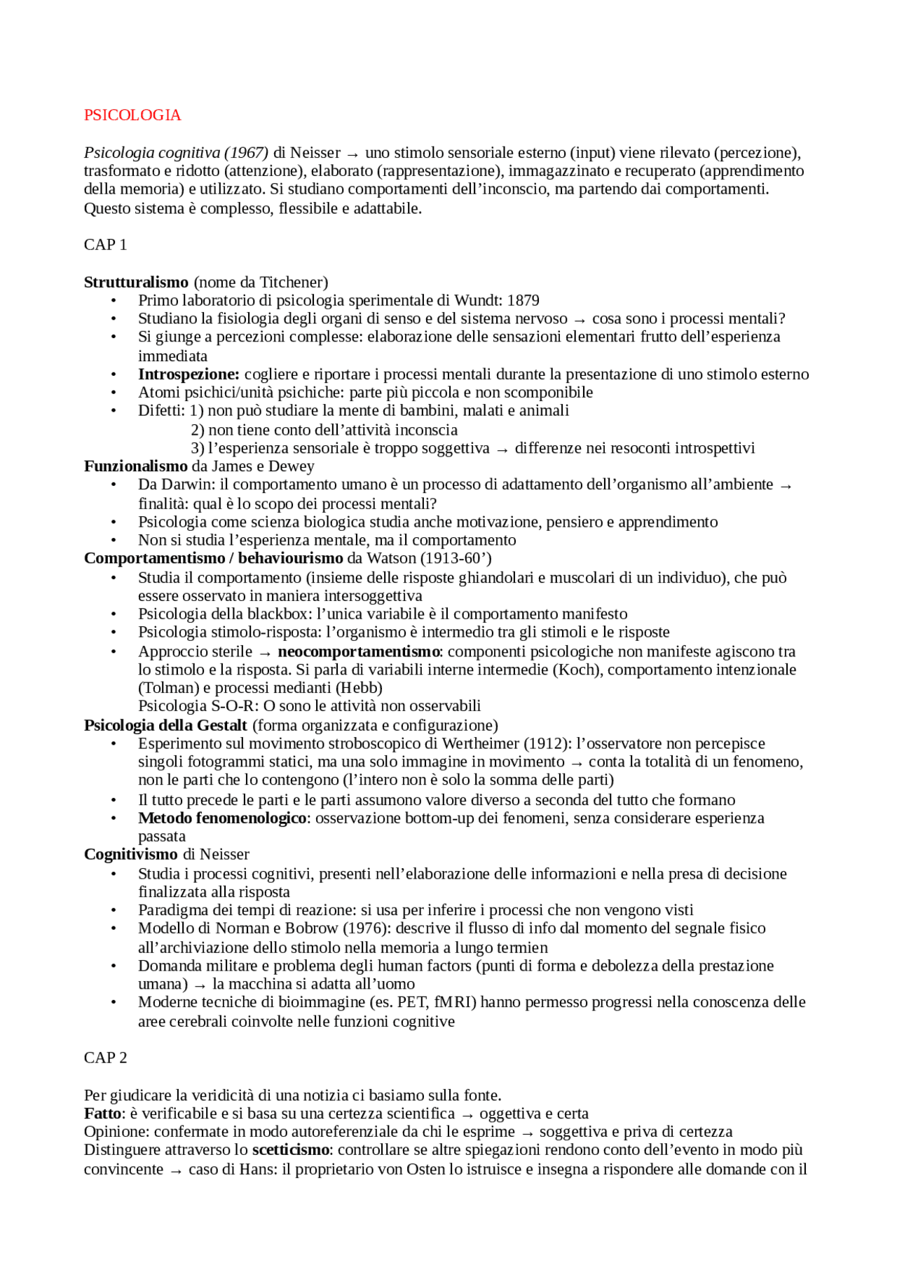 Psicologia Processi Cognitivi Teoria E Applicazioni Docsity