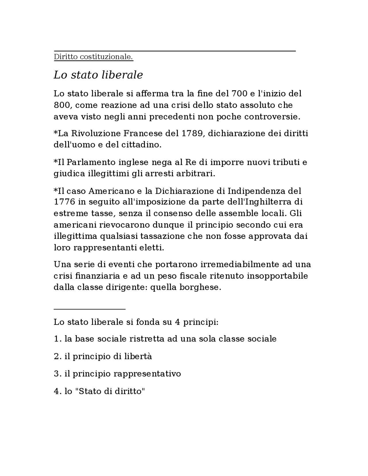 Lo stato liberale diritto costituzionale - Docsity