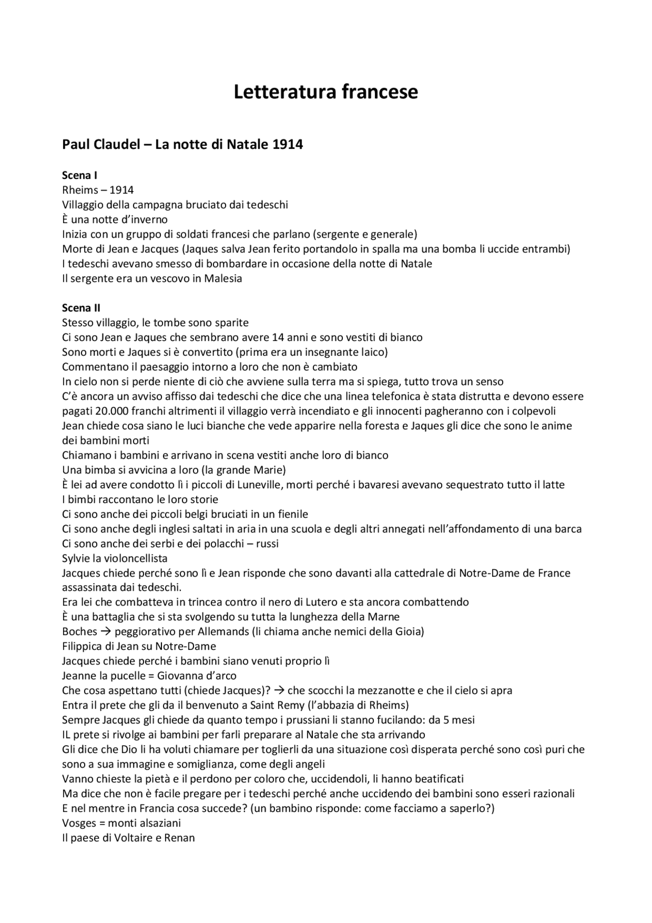 Riassunto Schematico Letteratura Francese Prof Soncini Docsity