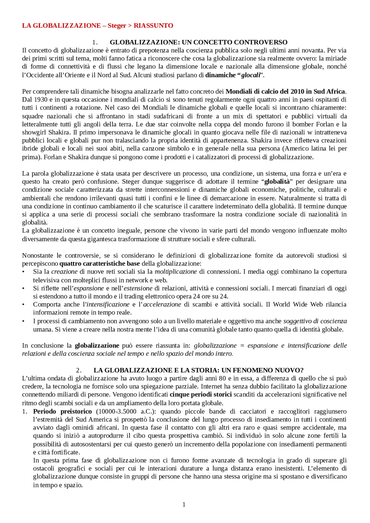 Riassunto Dettagliato La Golablizzazione Steger Docsity