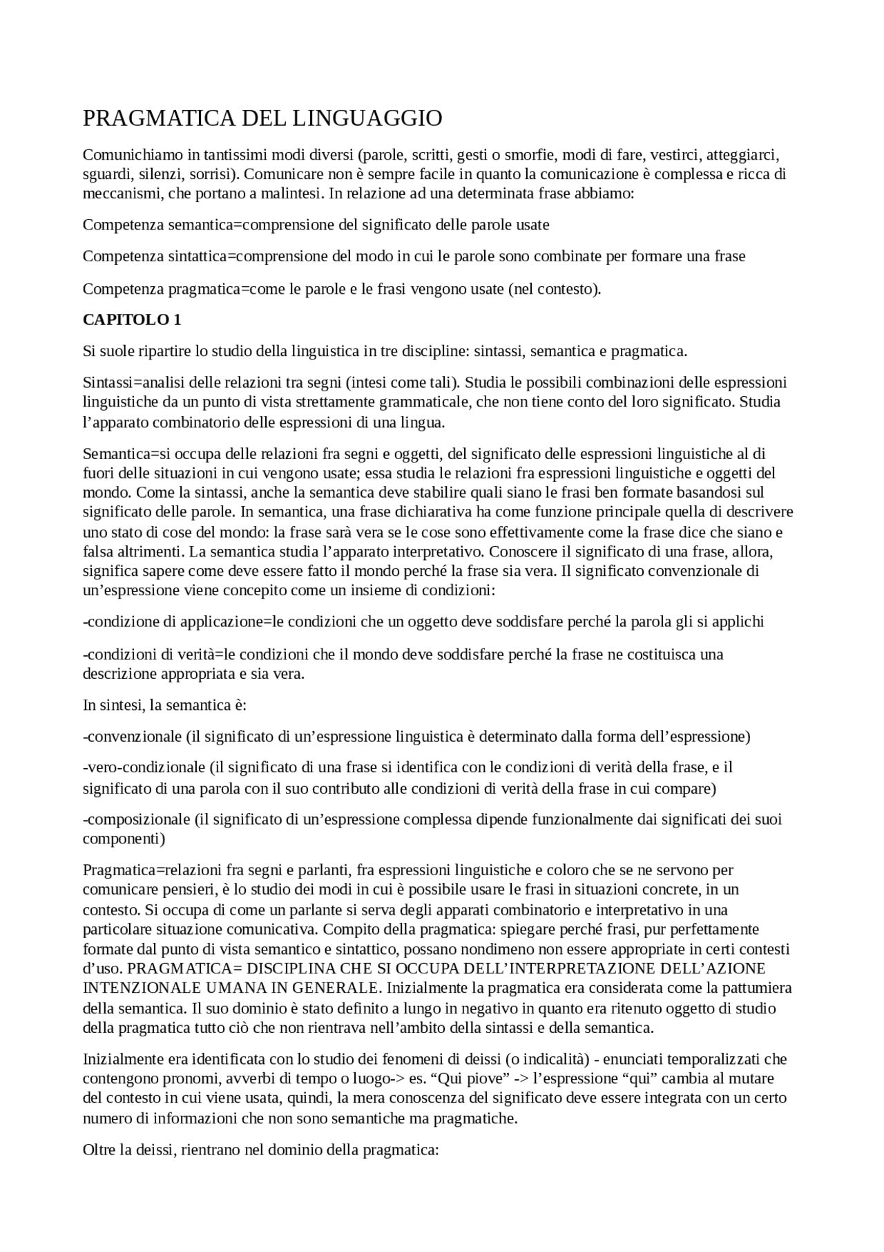 Pragmatica Del Linguaggio Sintesi Del Corso Di Linguistica Docsity