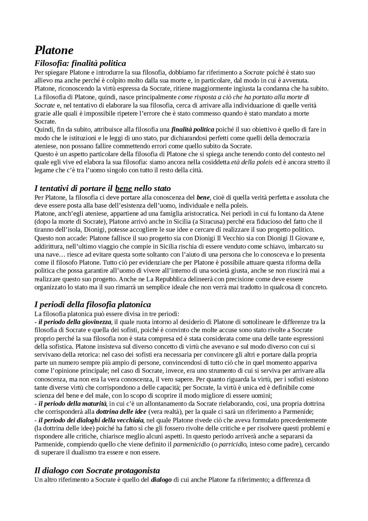 Riassunti Di Platone Filosofia Docsity
