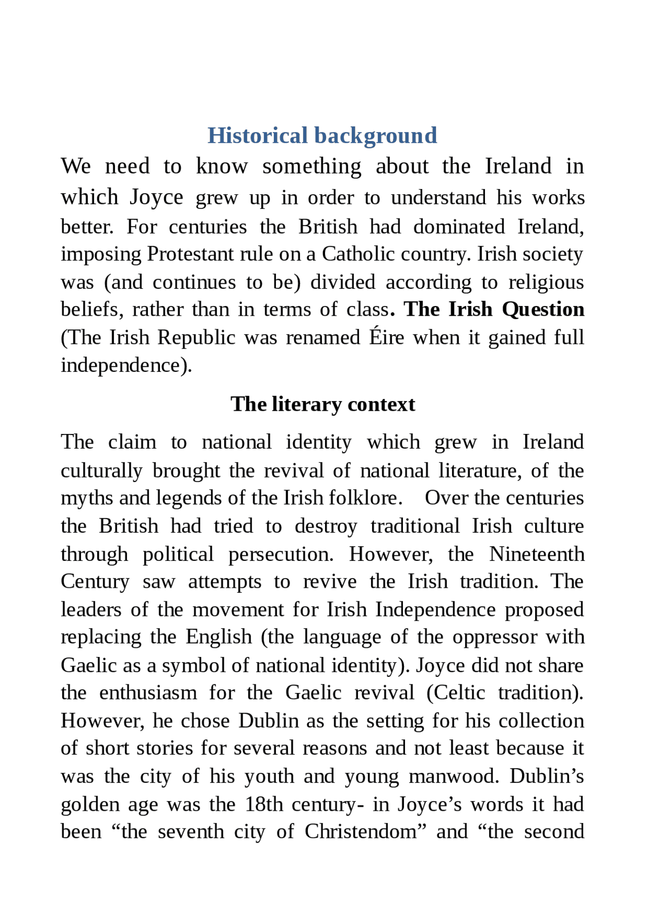 James Joyce with a brief historical background+ literary context ...