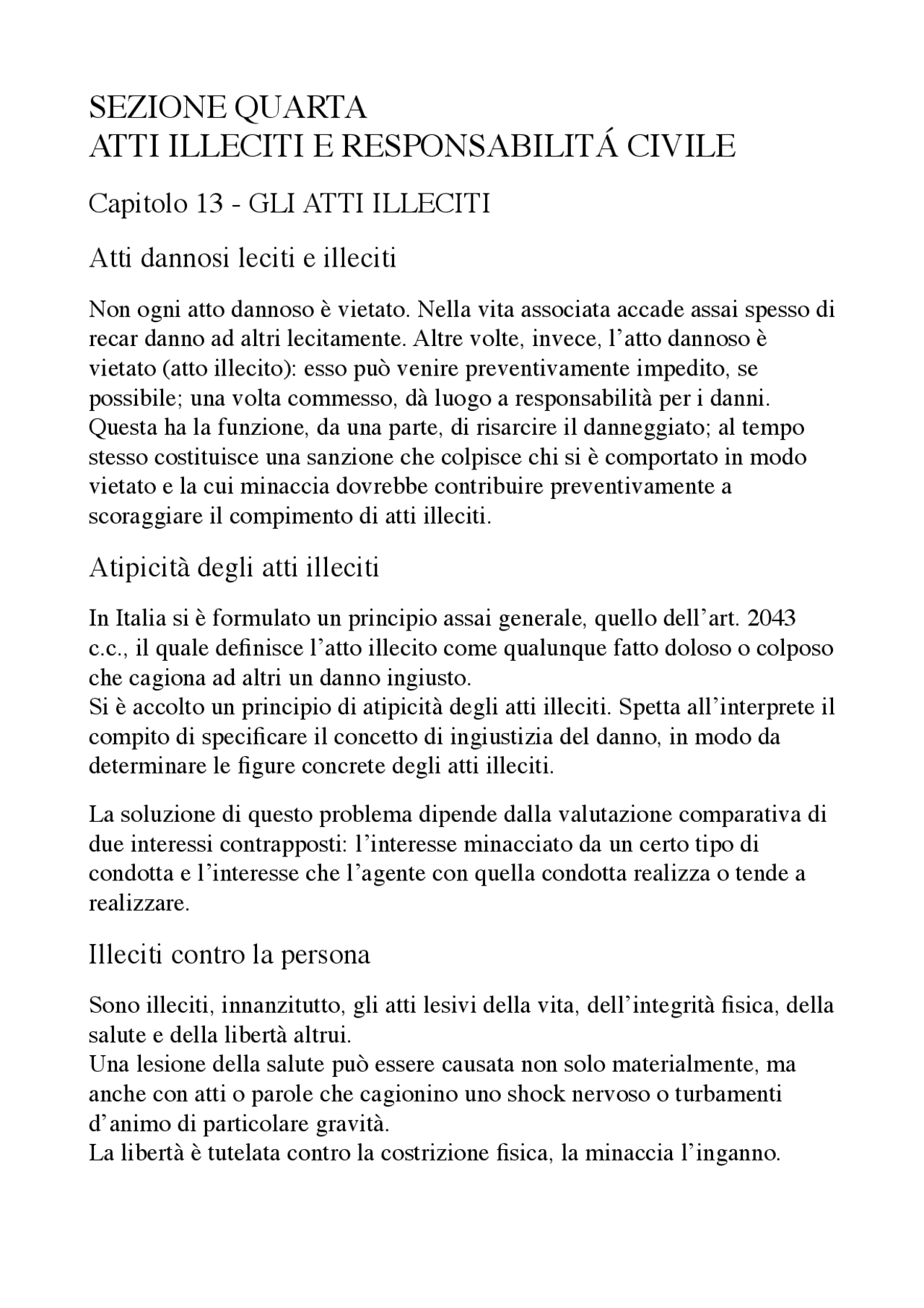Sezione Iv Atti Illeciti E Responsabilità Civile Docsity