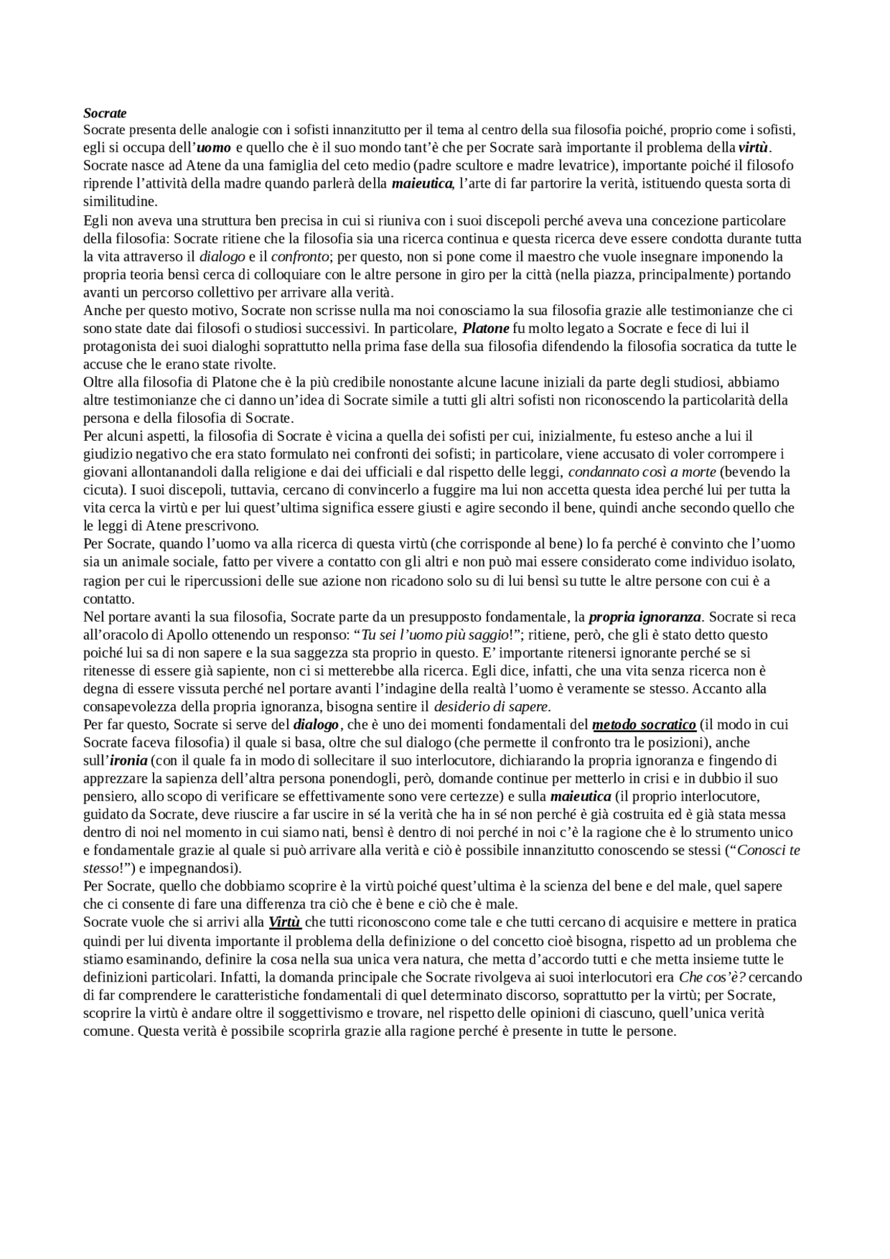 Riassunti Socrate Filosofia Docsity