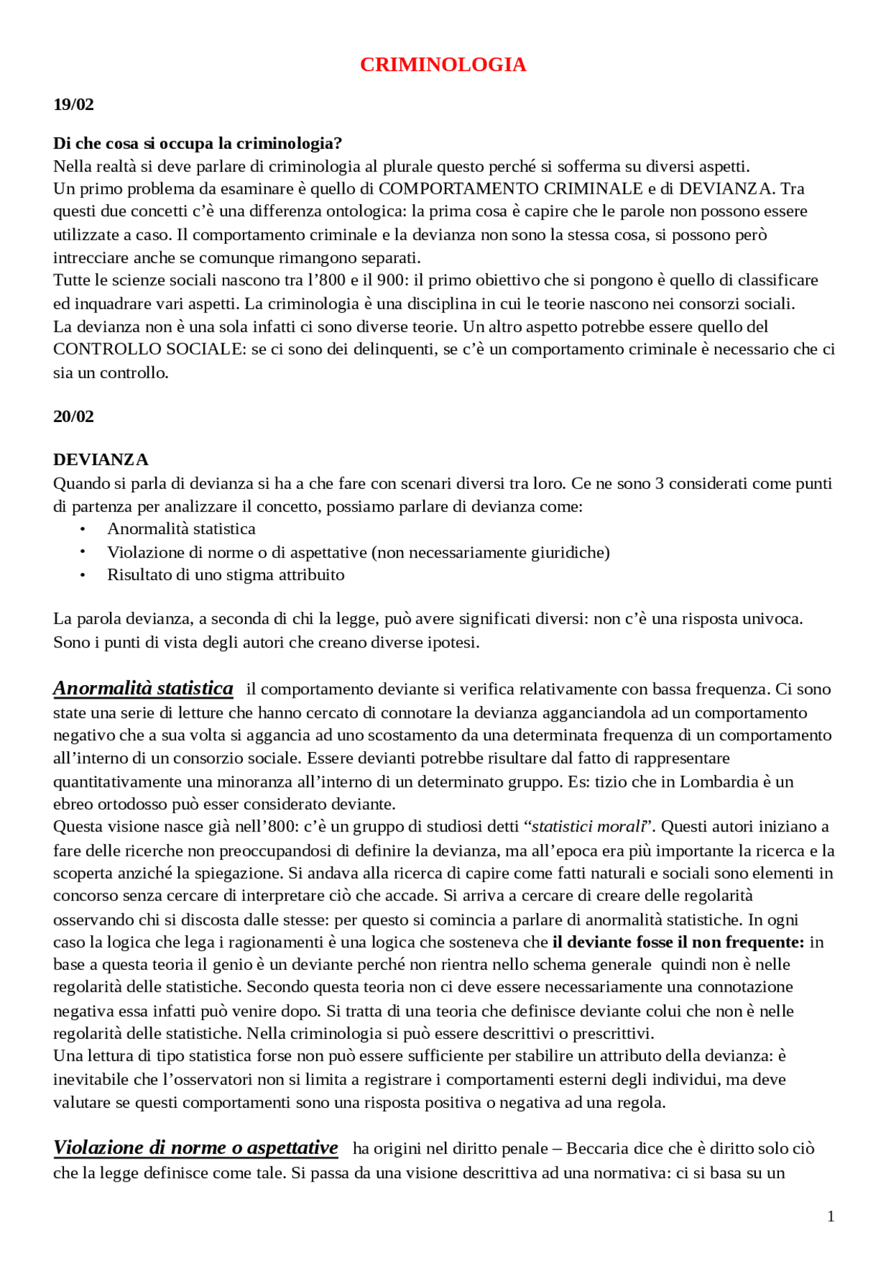 Appunti Lezione Criminologia Docsity