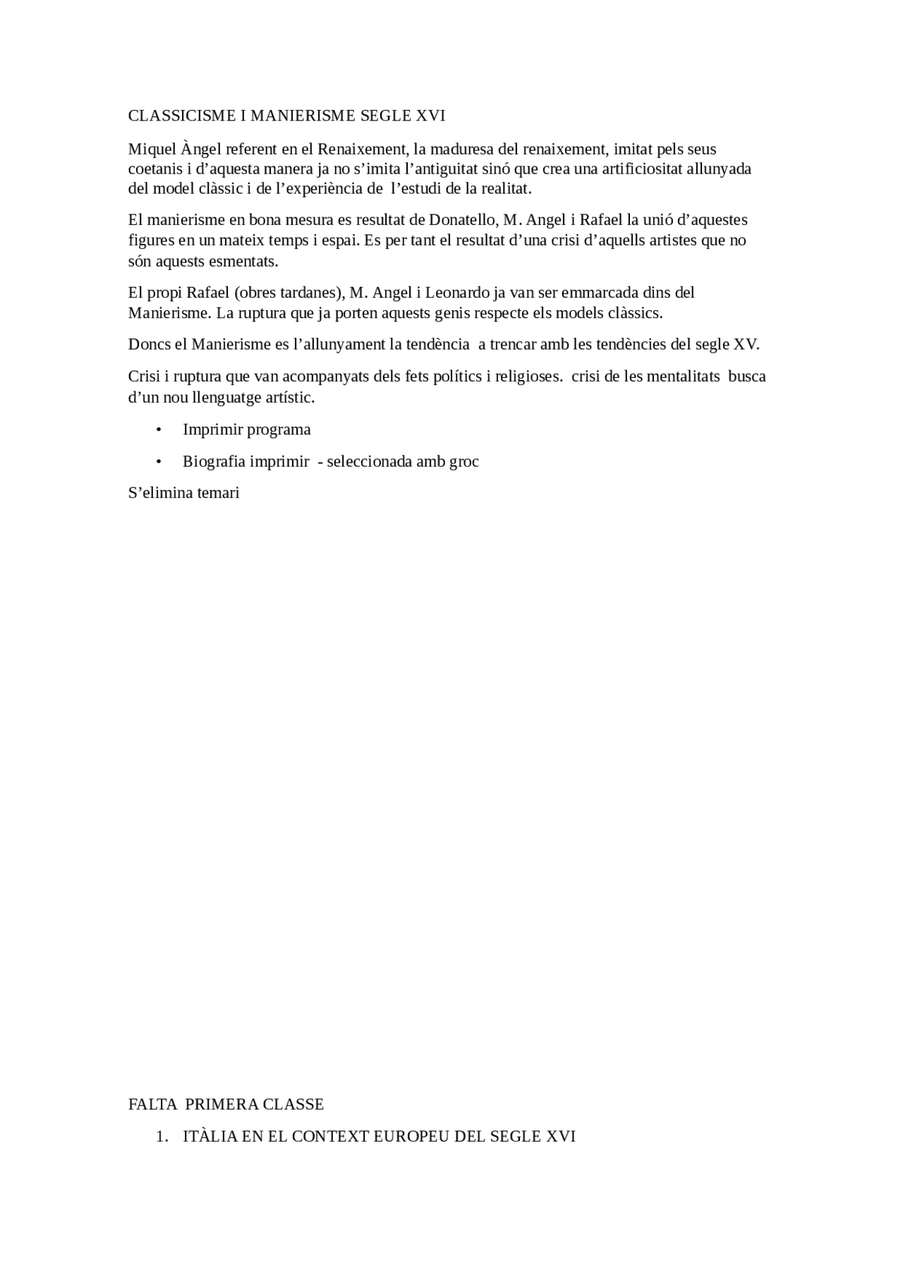Classicisme I Manierisme Apuntes De Humanidades Docsity