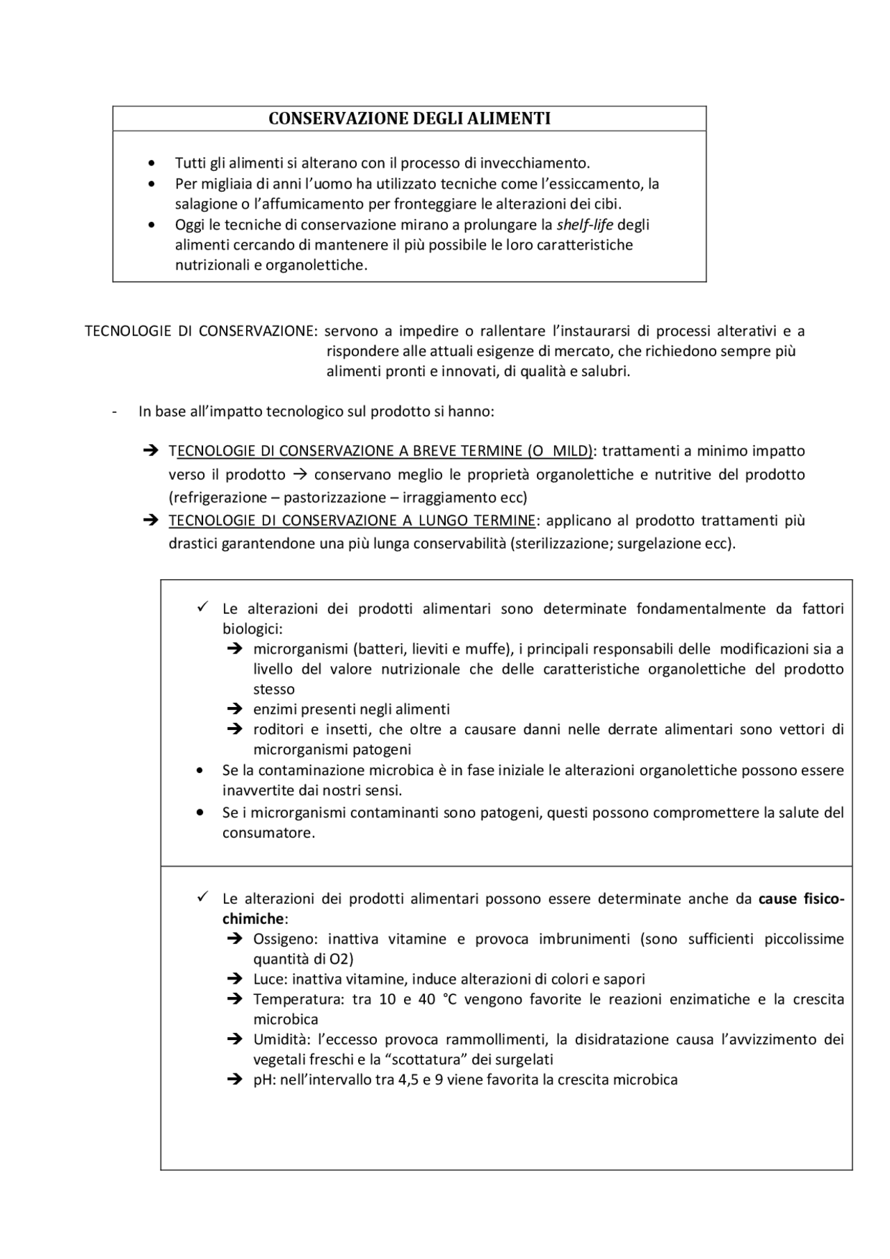 Tecnologie Di Conservazione Docsity