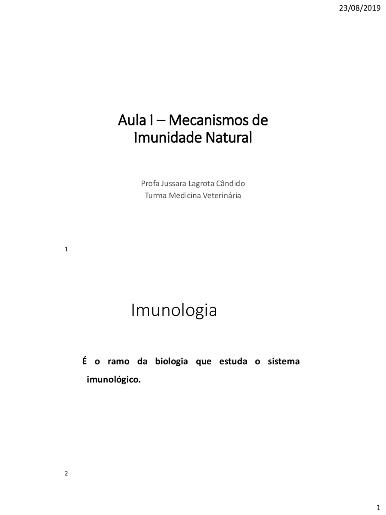 Aulas De Imunologia Docsity