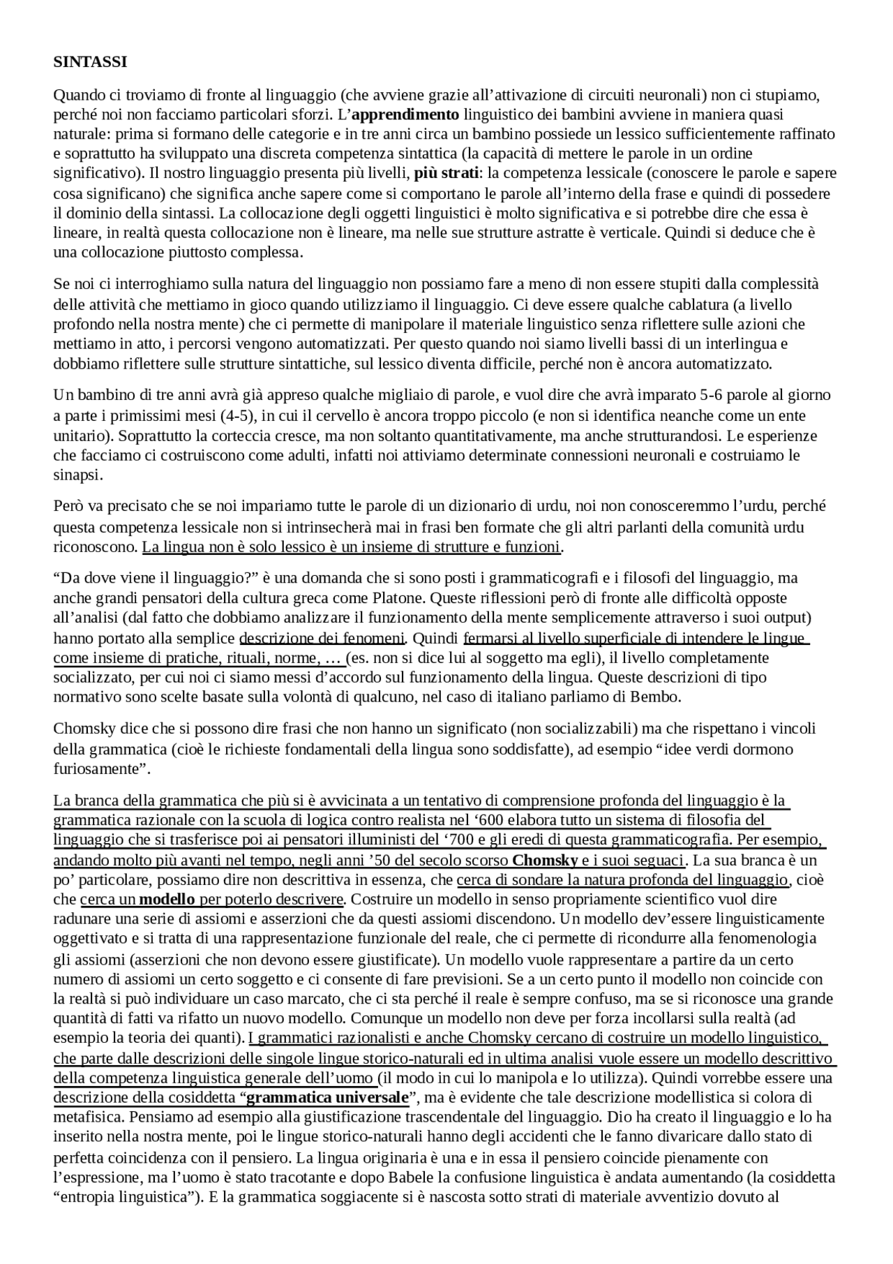 Appunti Di Sintassi Linguistica Appunti Di Linguistica Docsity