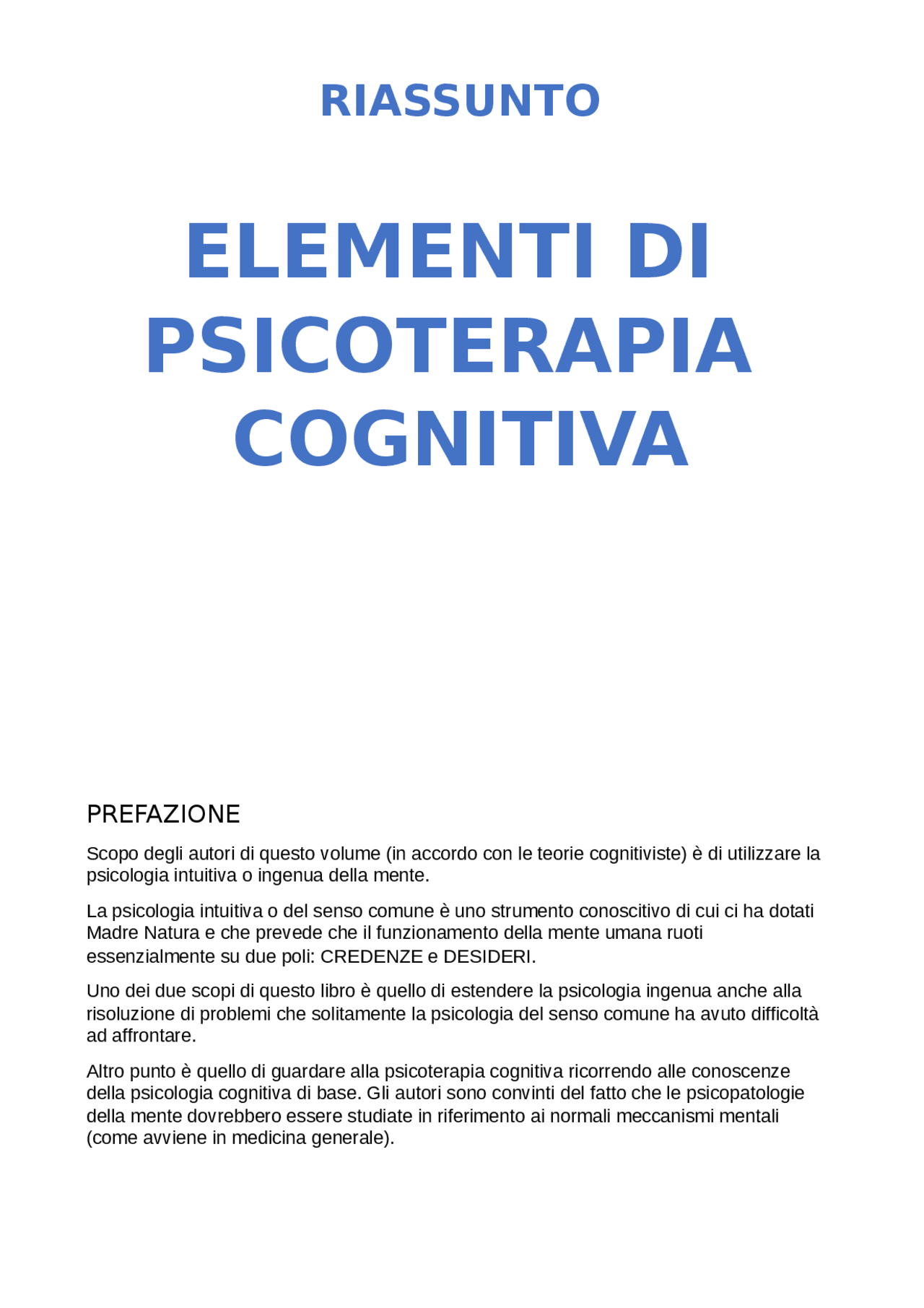Riassunto Psicoterapia Cognitiva Docsity