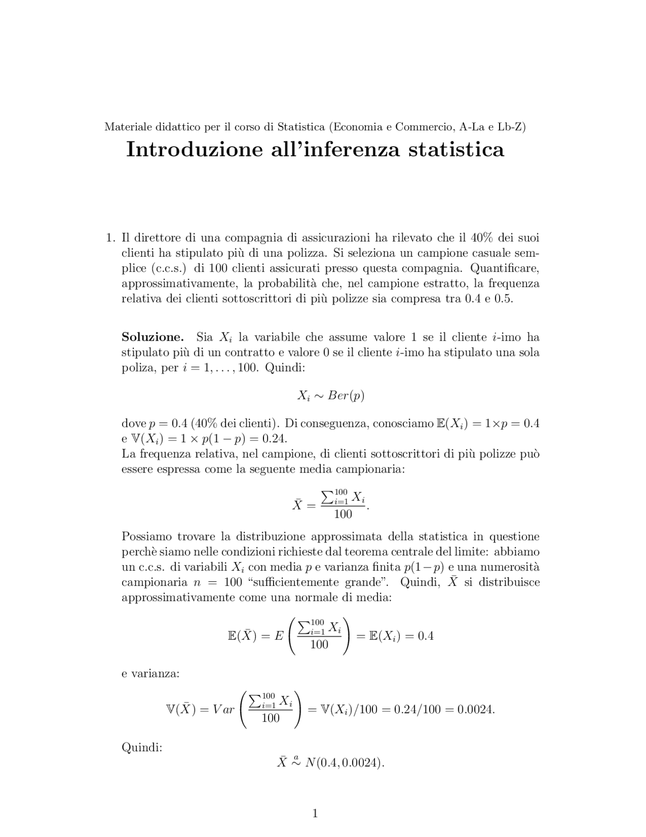 Inferenza Statistica Docsity