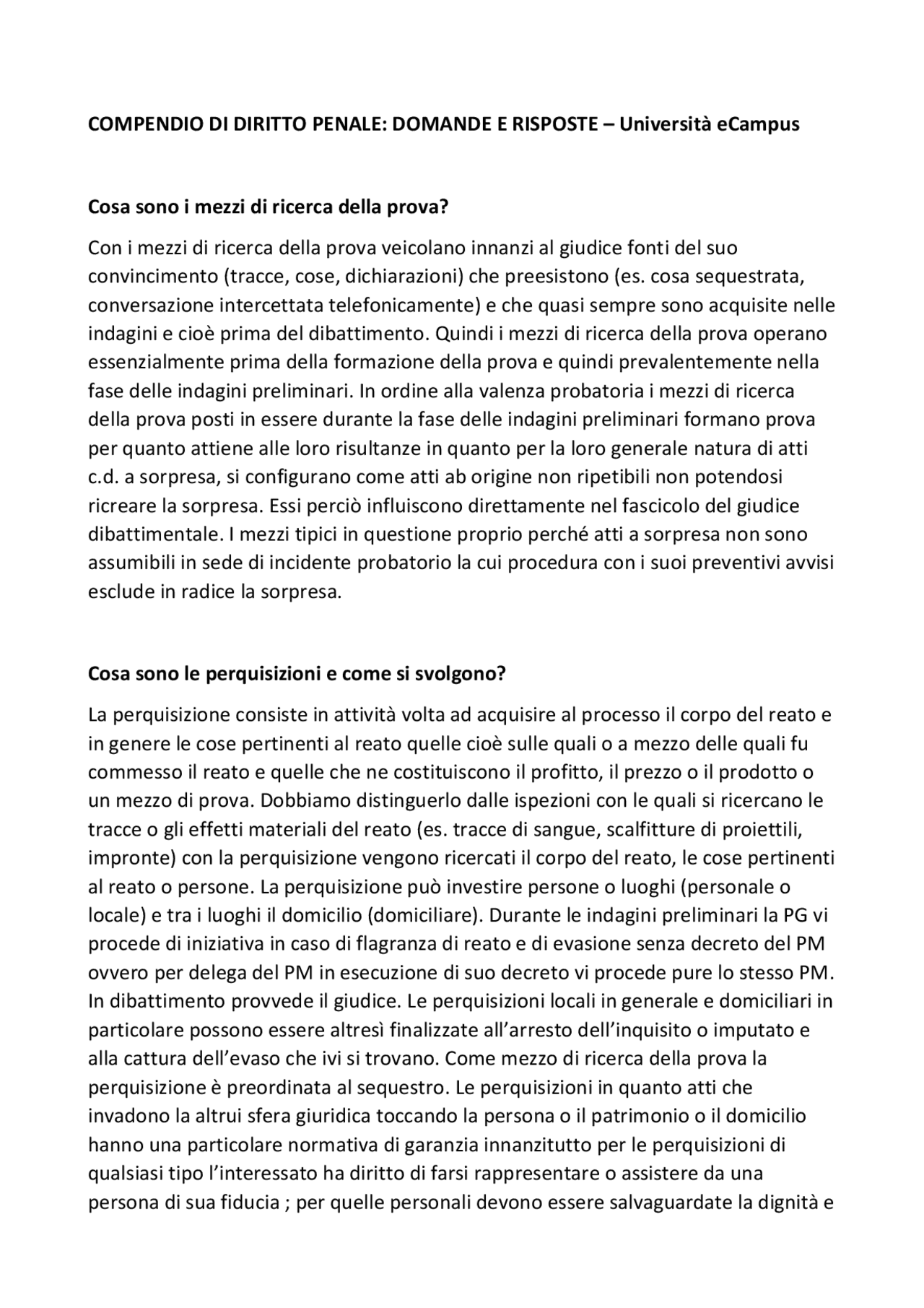 Compendio Di Diritto Penale Domande E Risposte Università Ecampus