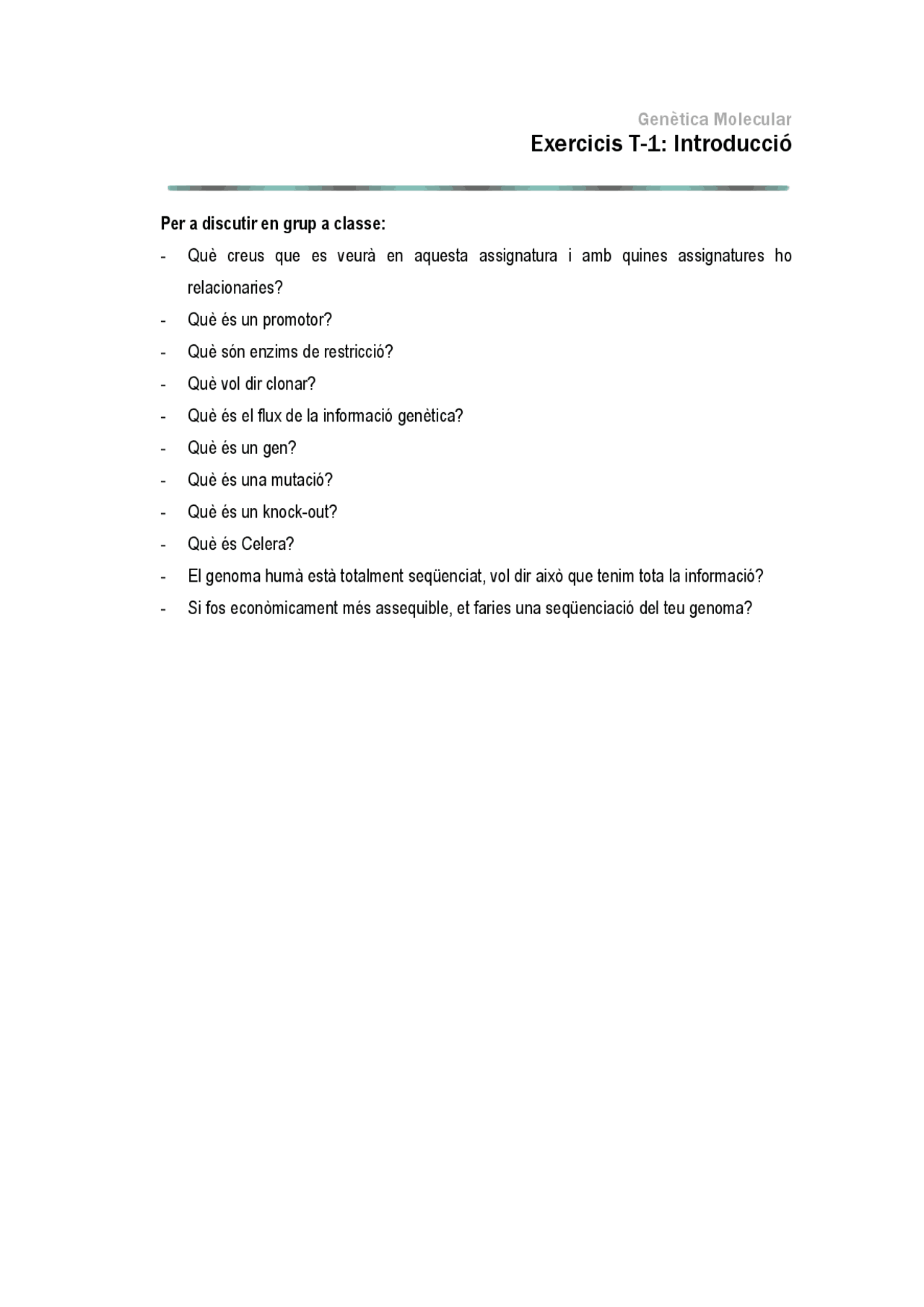 Ejercicio Genética Molecular Docsity