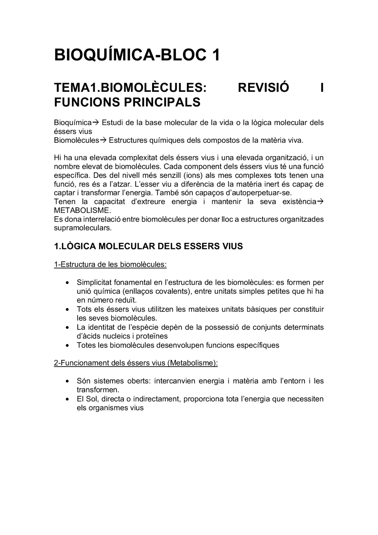 BIOQUÍMICA- BLOC 1 (TOT) - Docsity